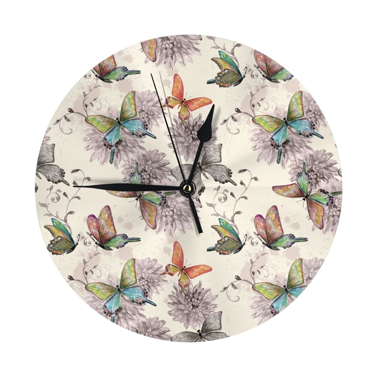 Wall Clock, Flying Butterflies-1 Wall Clocks Battery Operated Silent ...
