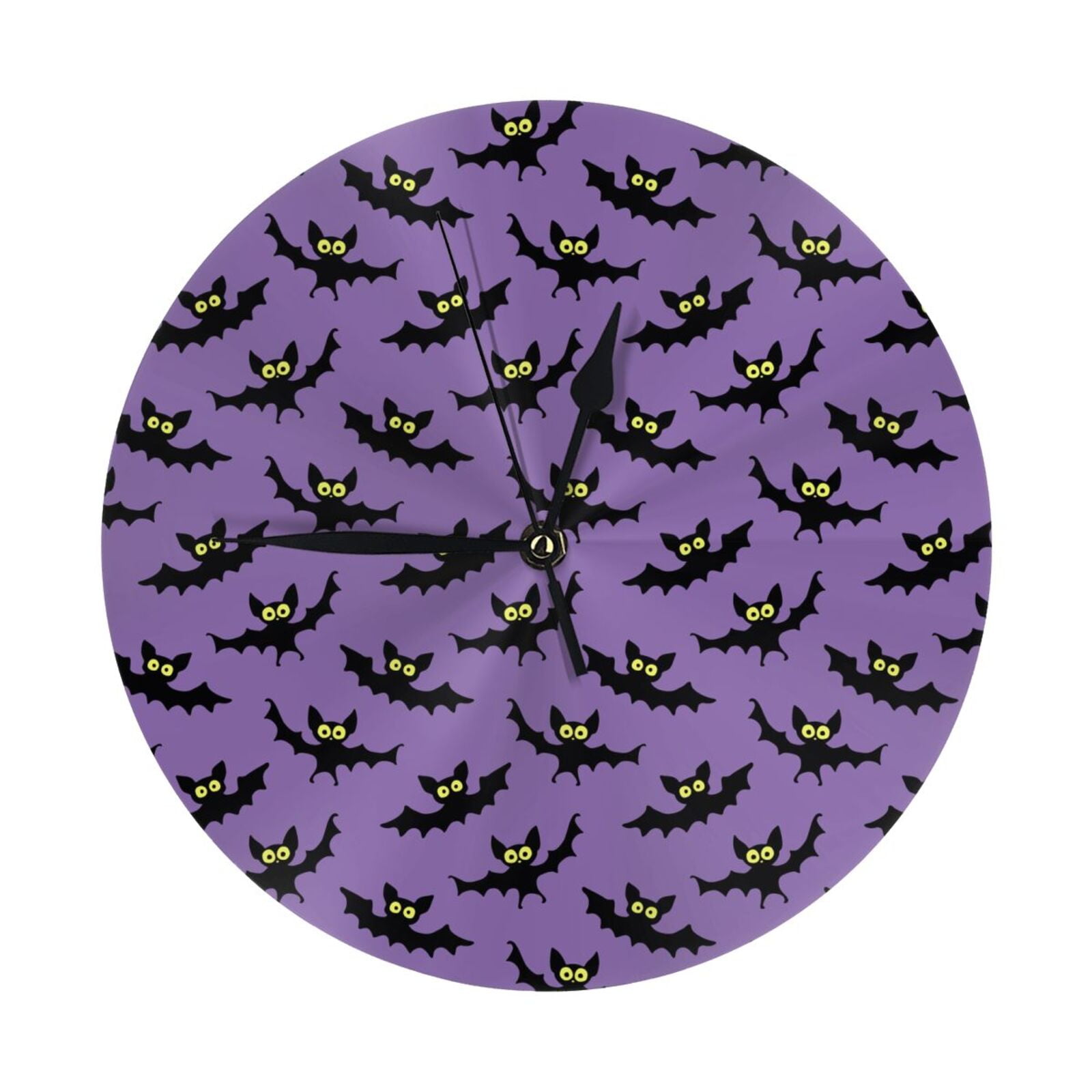 Wall Clock, Flying bats gothic style purple Wall Clocks Battery ...