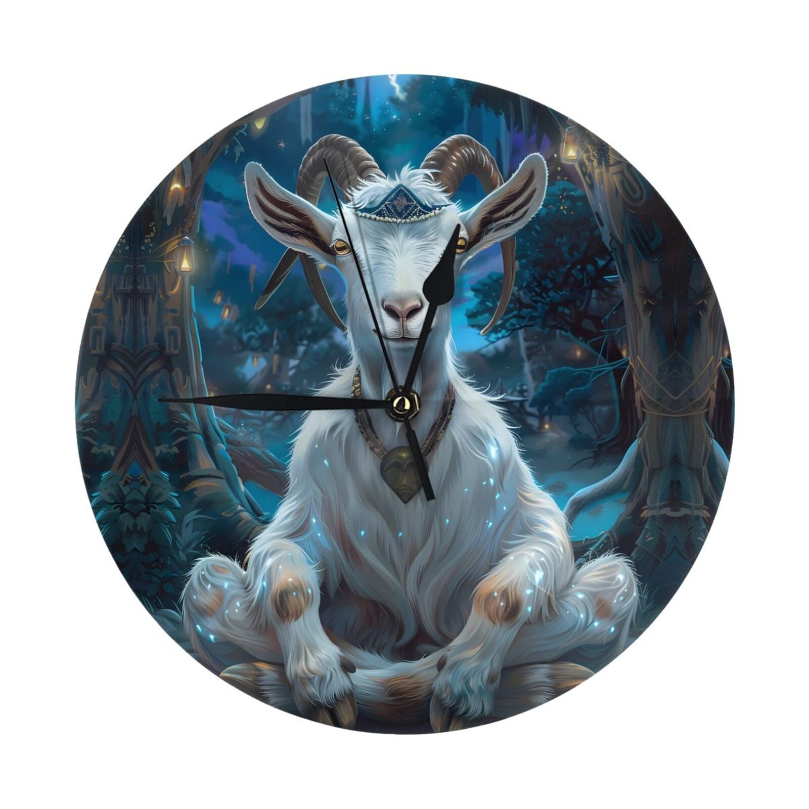 Wall Clock, Forest Meditating Goat Wall Clocks Battery Operated Silent ...