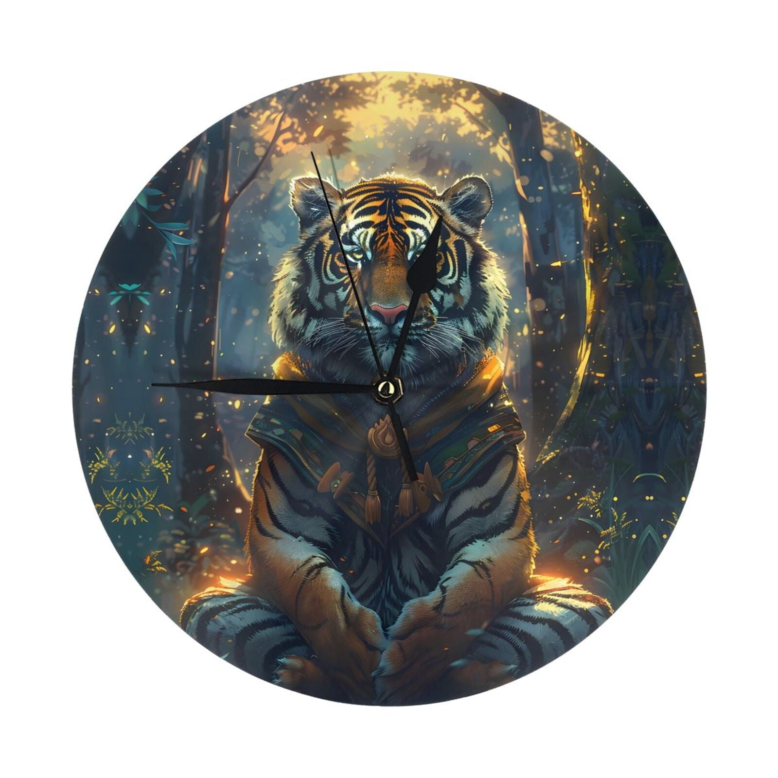 Wall Clock, Forest Meditating Tiger Wall Clocks Battery Operated Silent ...