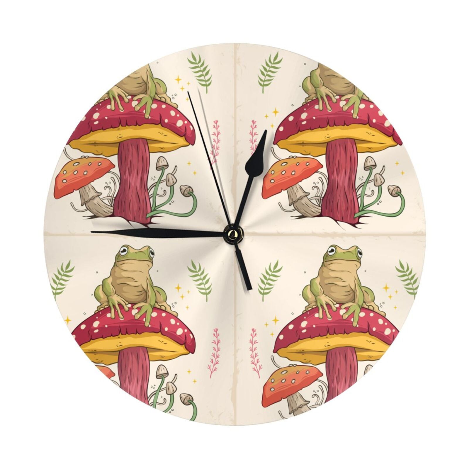 Wall Clock Frog Sitting On Mushroom Wall Clocks Battery Operated ...