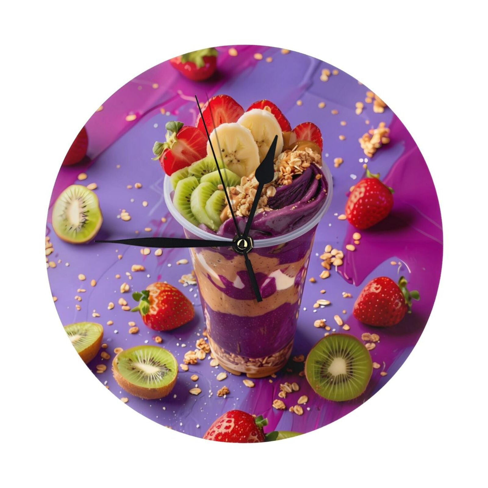 Wall Clock Fruit Parfait Colorful Wall Clocks Battery Operated, Modern ...