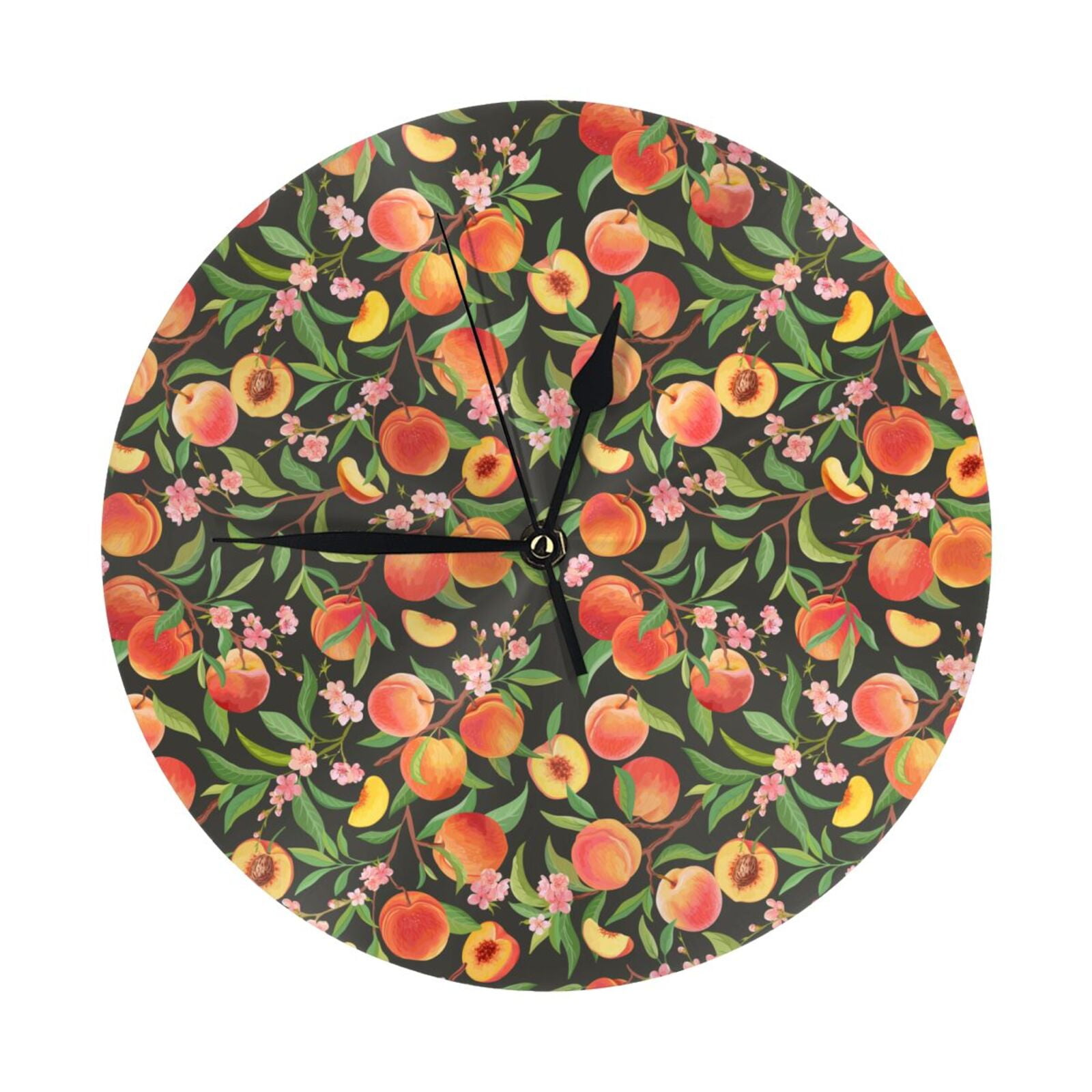 Wall Clock Fruits Peach Wall Clocks Battery Operated, Modern Wall Clock ...