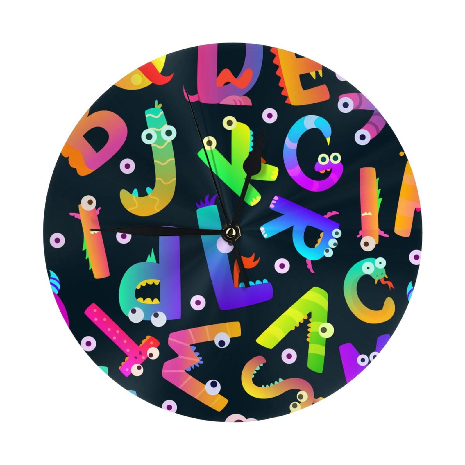 Wall Clock, Funny Alphabet Monster Wall Clocks Battery Operated Silent ...