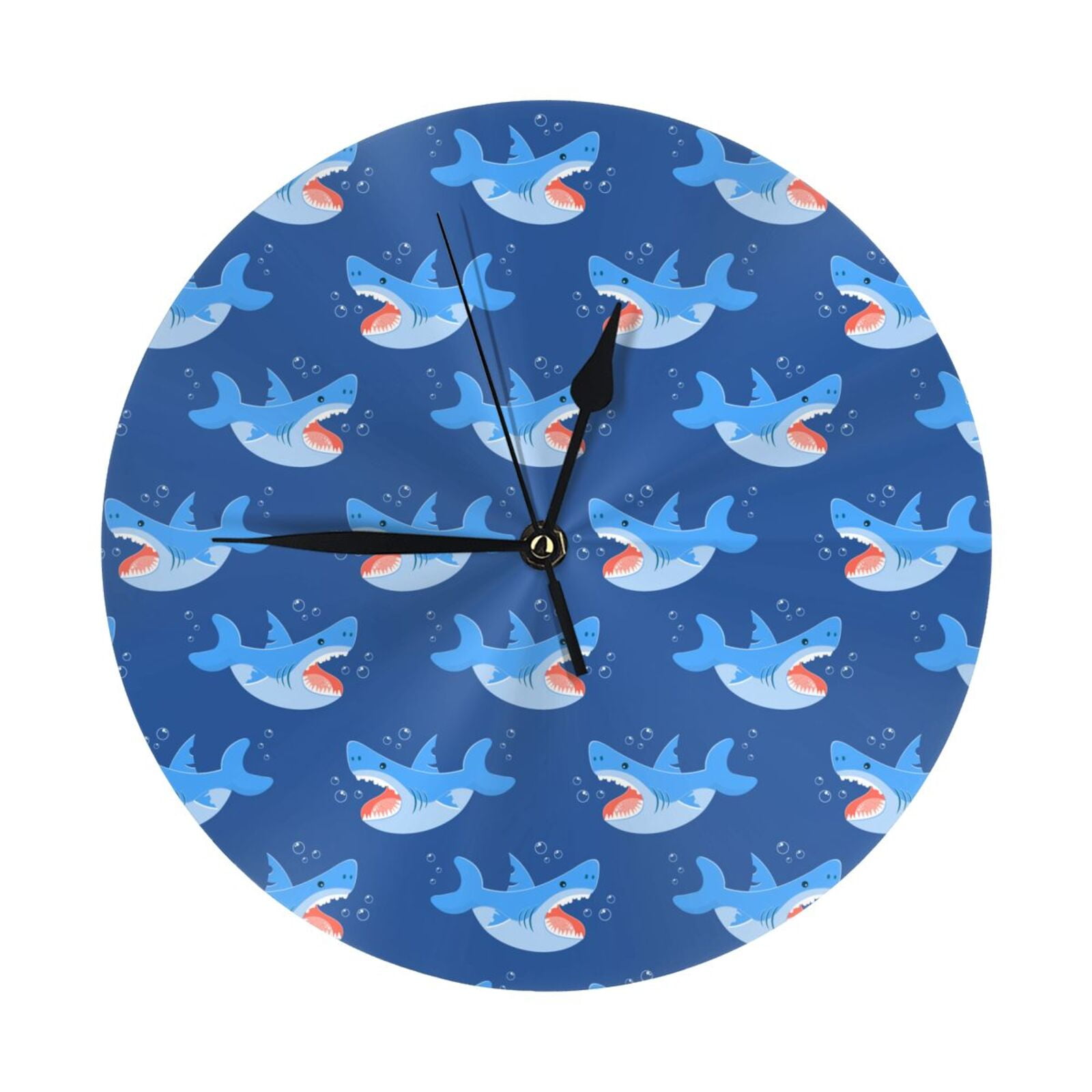 Wall Clock Funny Cartoon Cute Shark Blue_A Wall Clocks Battery Operated ...