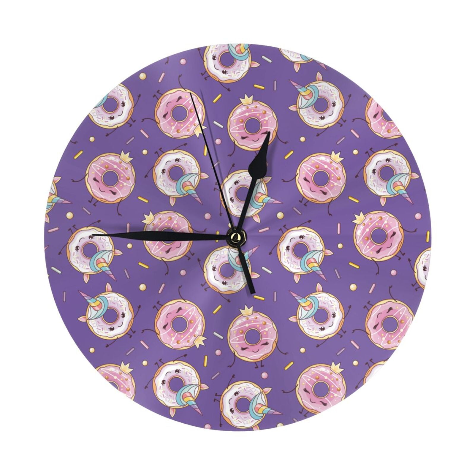 Wall Clock, Funny Cartoon Donut Purple Wall Clocks Battery Operated ...