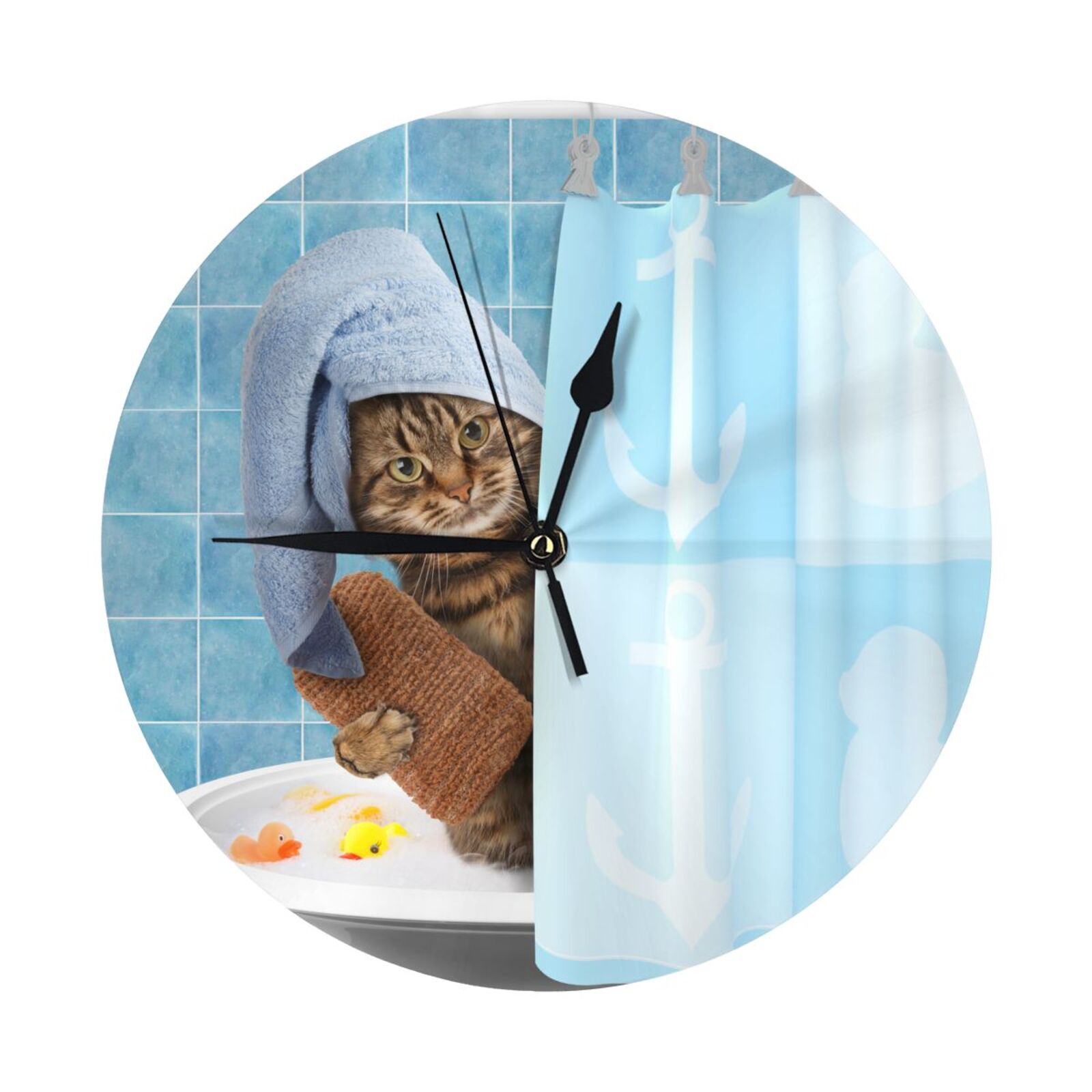 Wall Clock - Funny Cat Taking a Bath 9.8 Inch Silent Non Ticking Modern ...