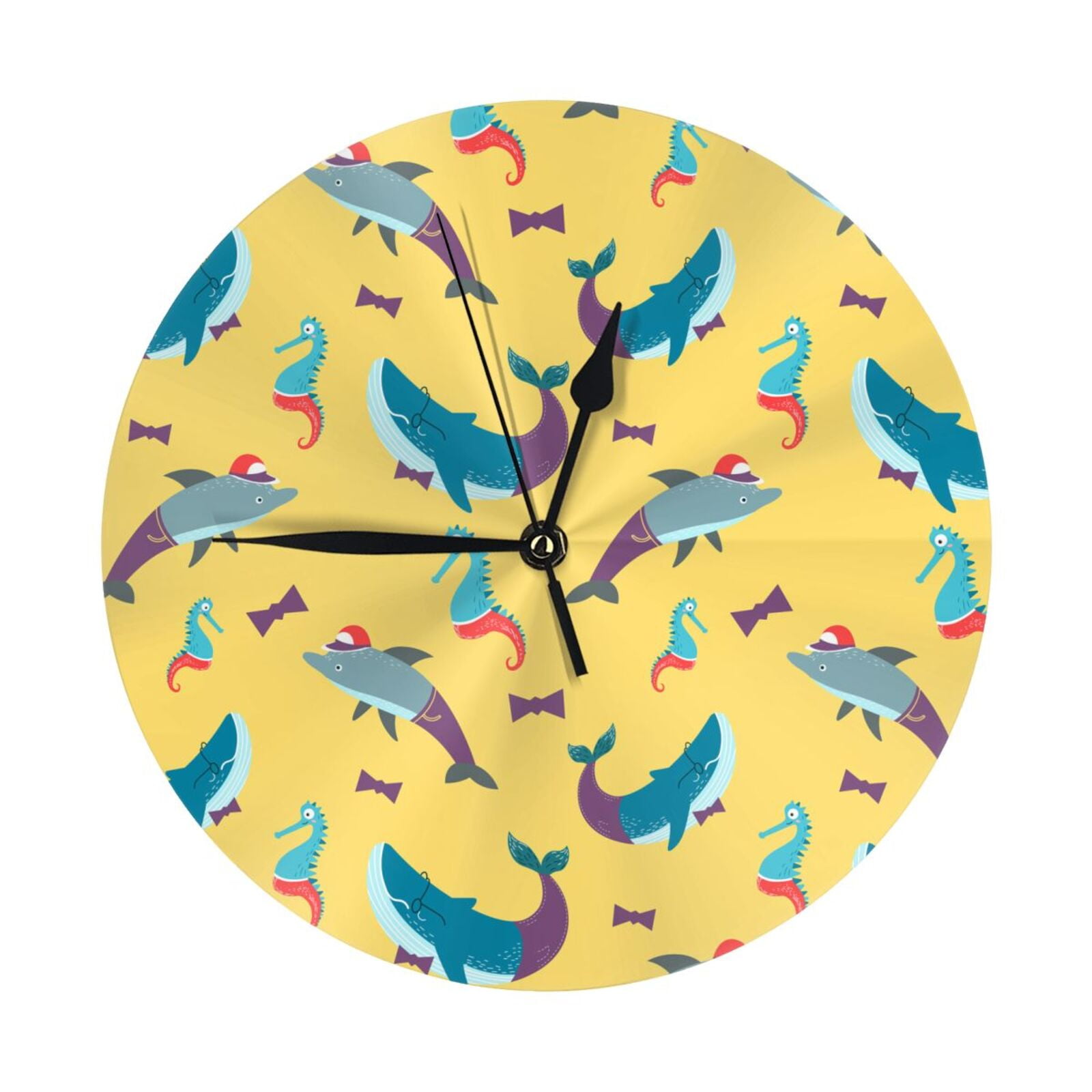 Wall Clock Funny Cute Shark Whale Seahorse Wall Clocks Battery Operated ...