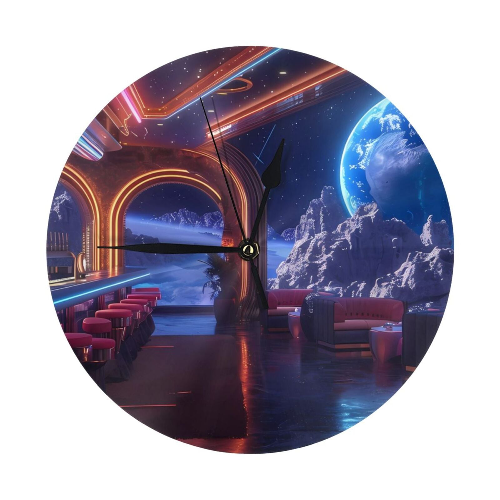 Wall Clock, Futuristic Bar Space View Wall Clocks Battery Operated ...