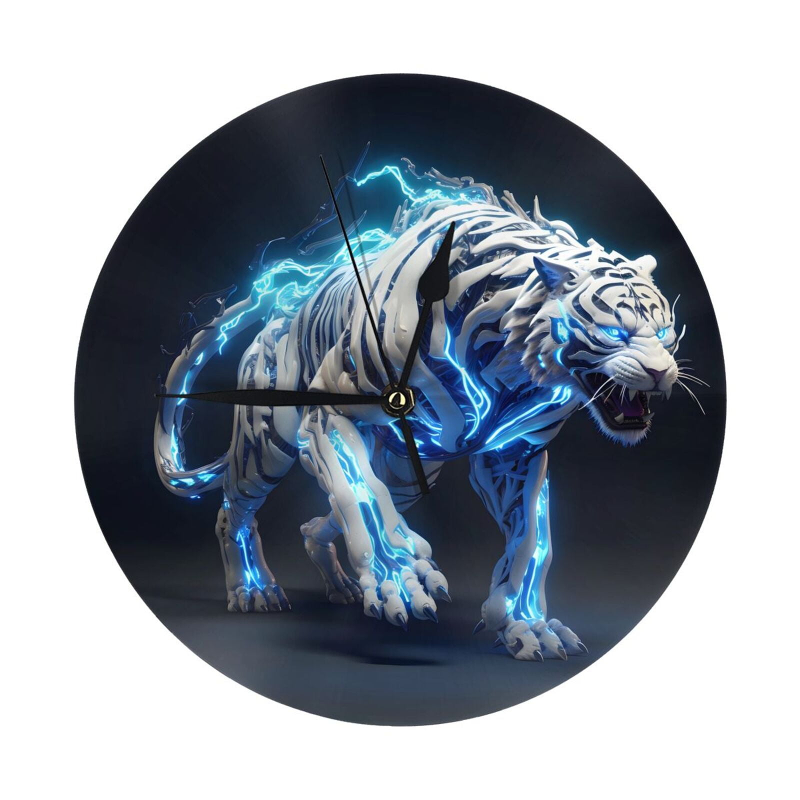 Wall Clock, Futuristic Blue Light White Tiger Wall Clocks Battery ...