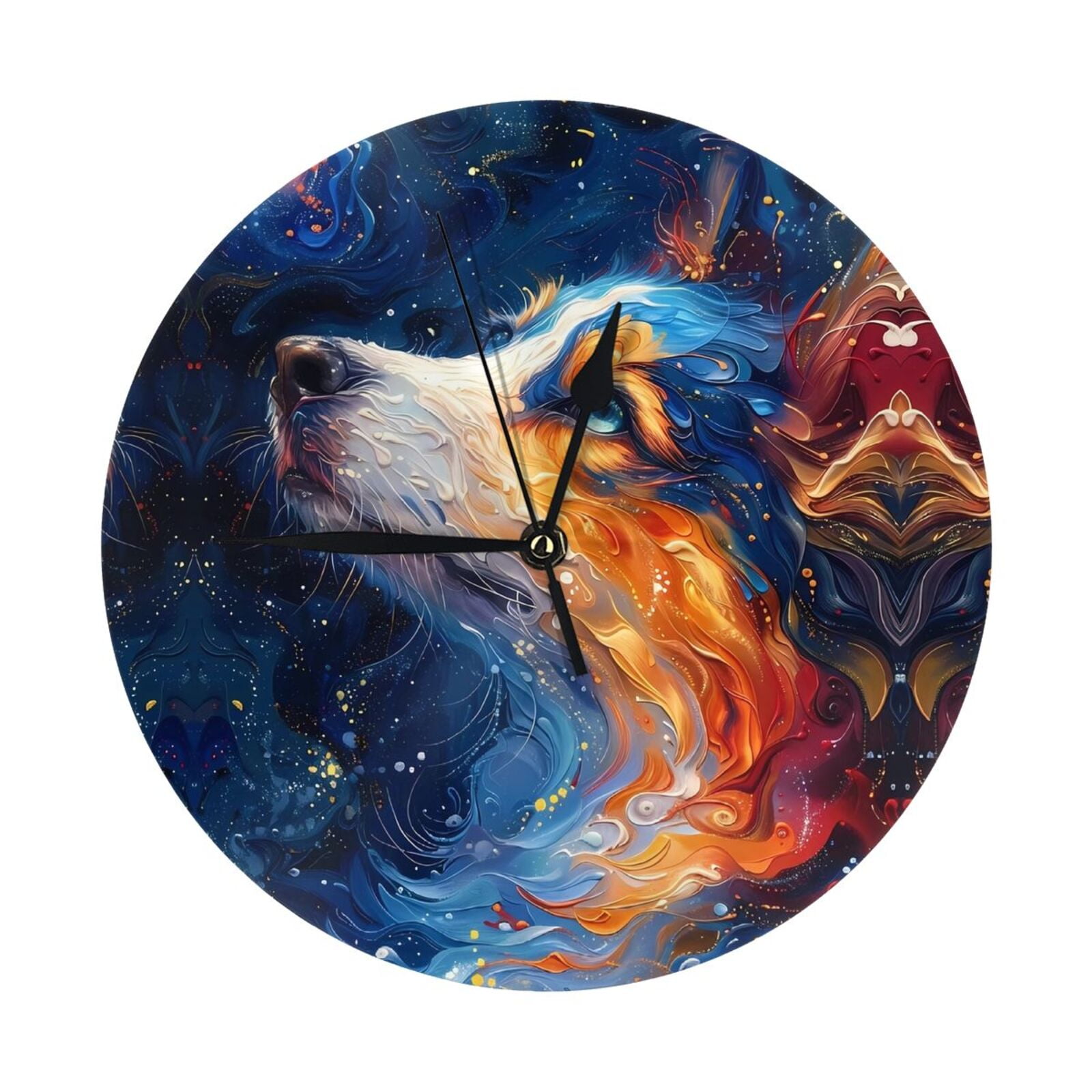 Wall Clock, Galactic Dog Swirls Art Wall Clocks Battery Operated Silent ...
