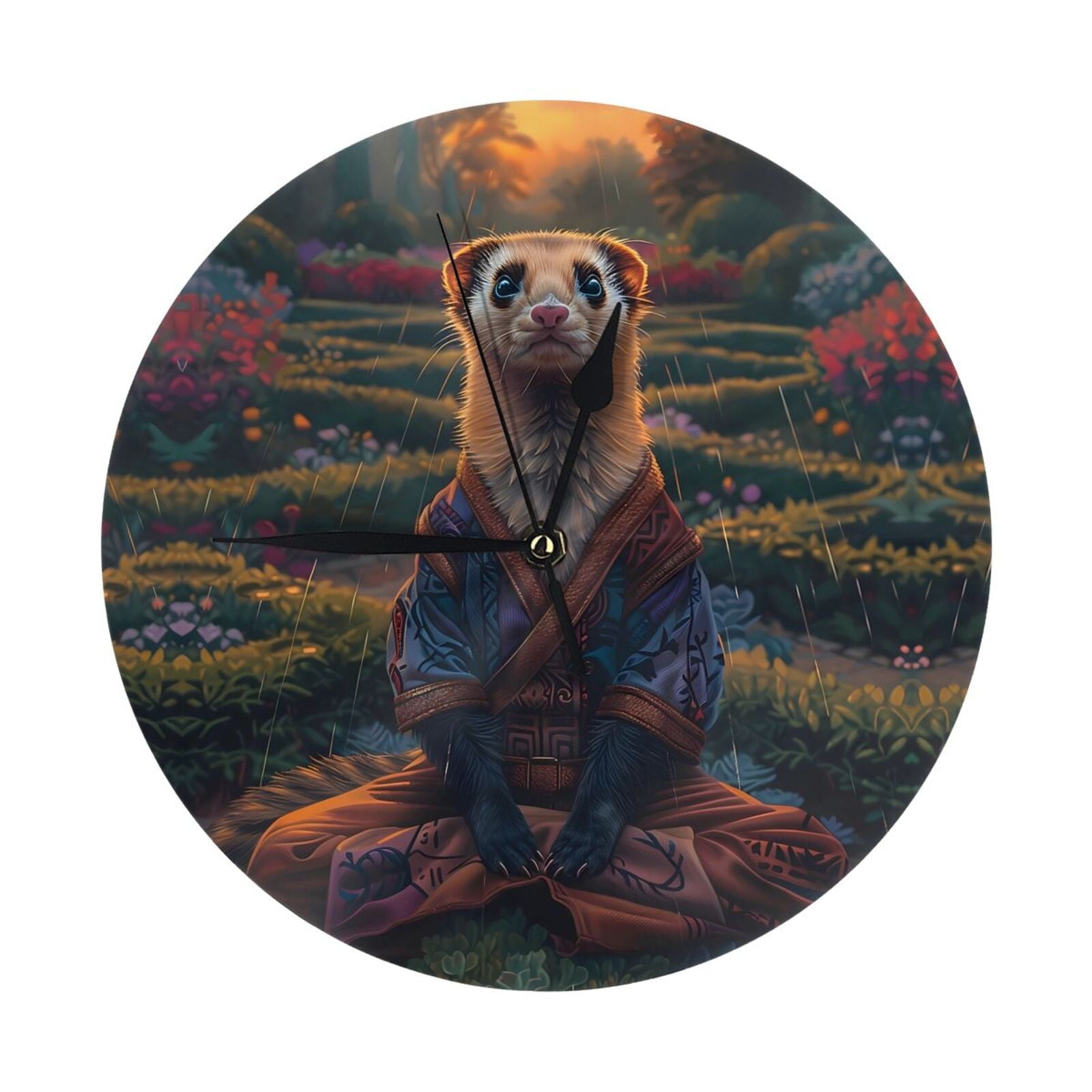 Wall Clock, Garden Meditating Weasel Wall Clocks Battery Operated ...