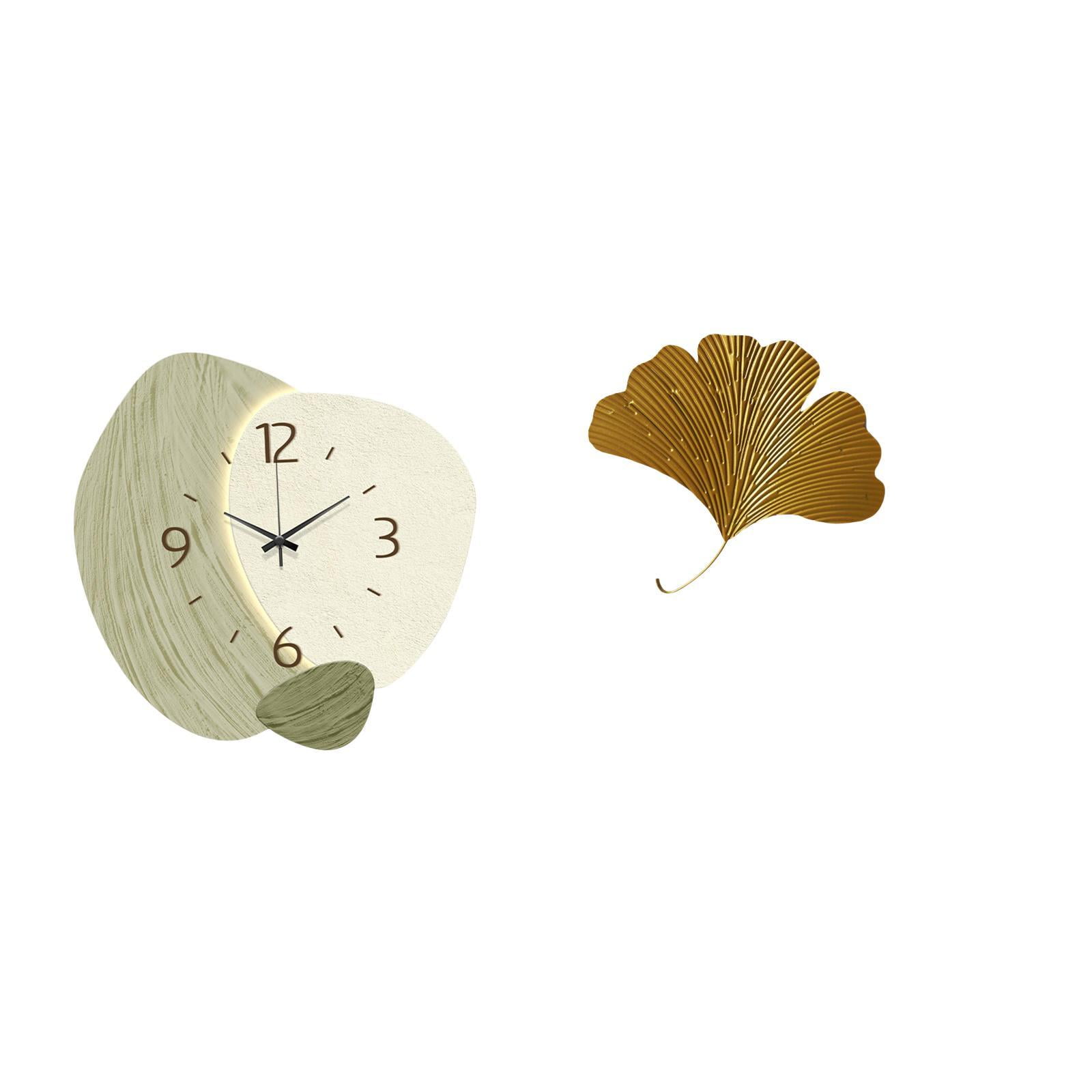 Wall Clock Ginkgo Leaf Sculpture Wrought Iron Silent Function for ...