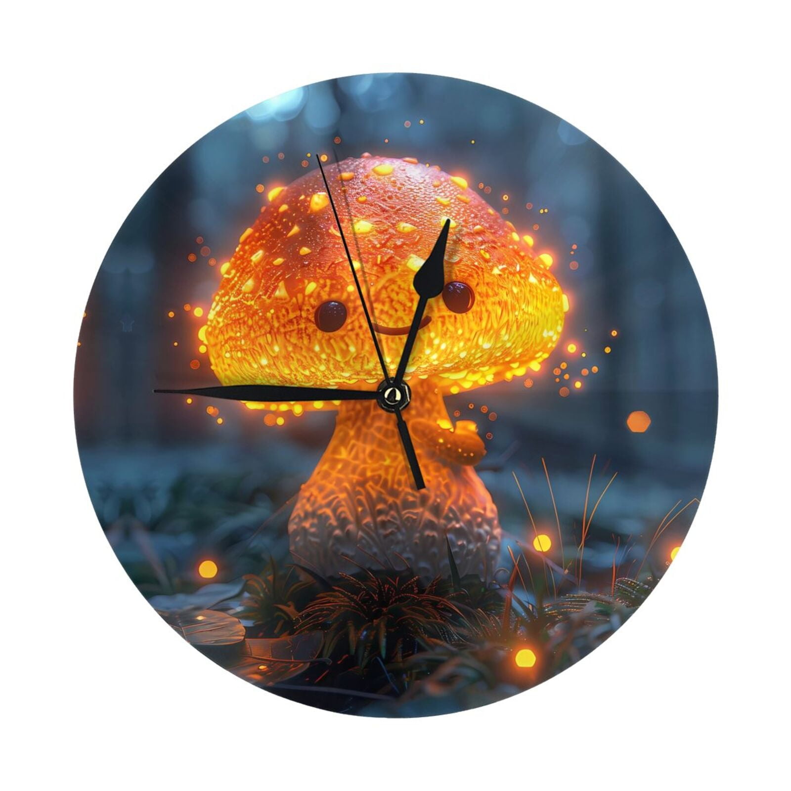 Wall Clock, Glowing Mushroom In Forest Wall Clocks Battery Operated ...