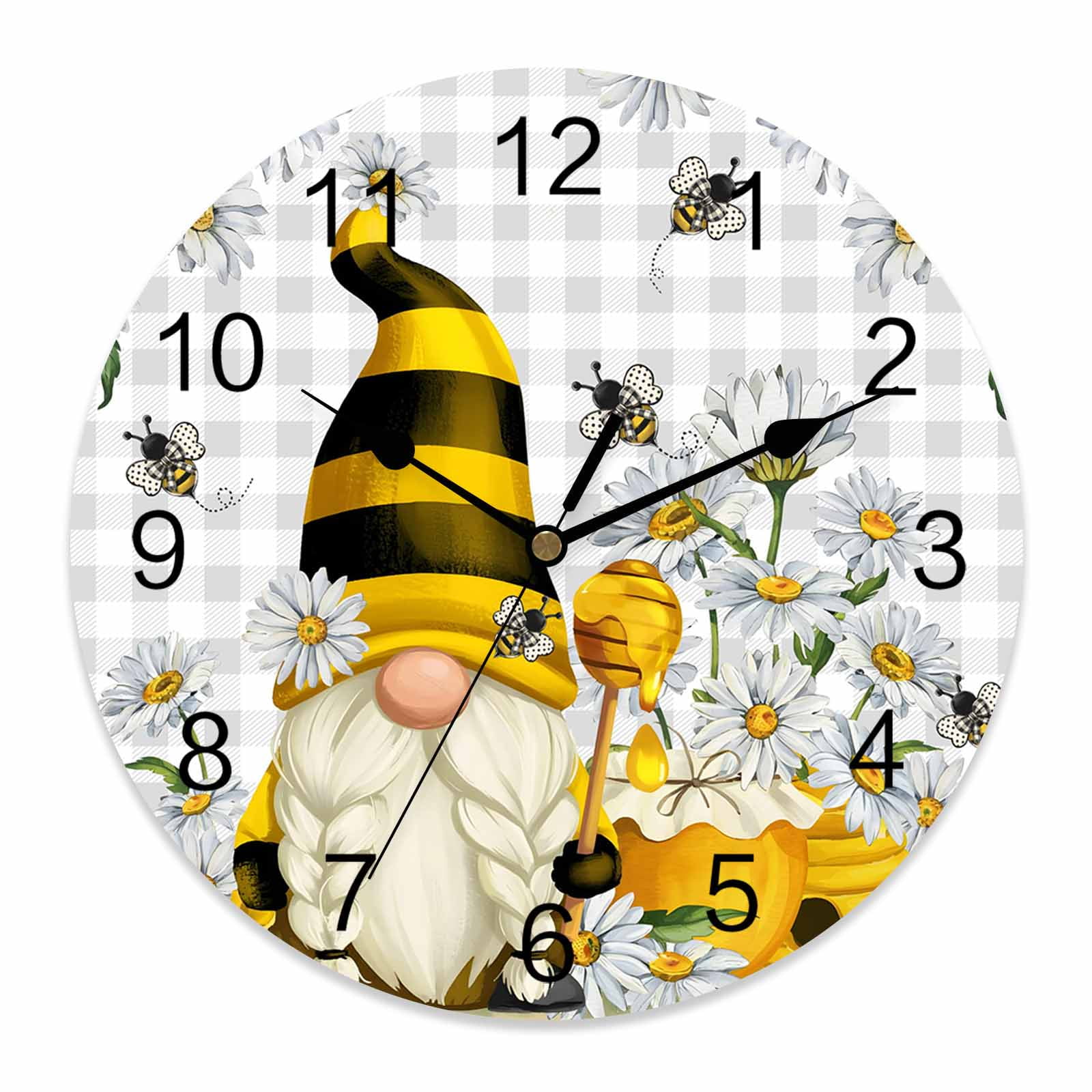 Wall Clock Gnome Honey Bee Clocks PVC Silent Non-Ticking Battery ...
