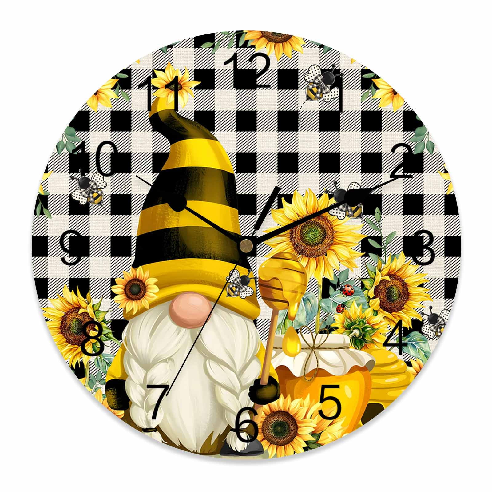 Wall Clock Gnome Honey Bee Clocks PVC Silent Non-Ticking Battery ...