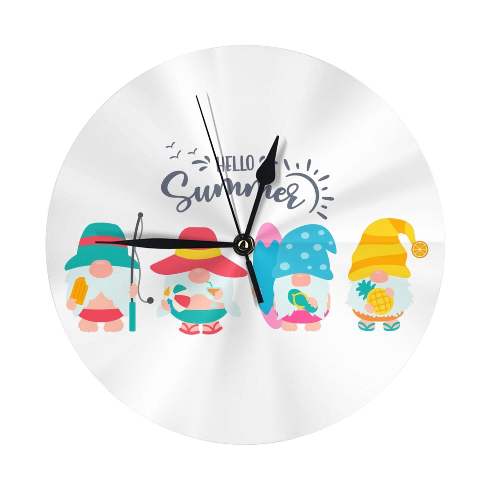 Wall Clock, Gnomes Summer Wall Clocks Battery Operated Silent Kitchen ...