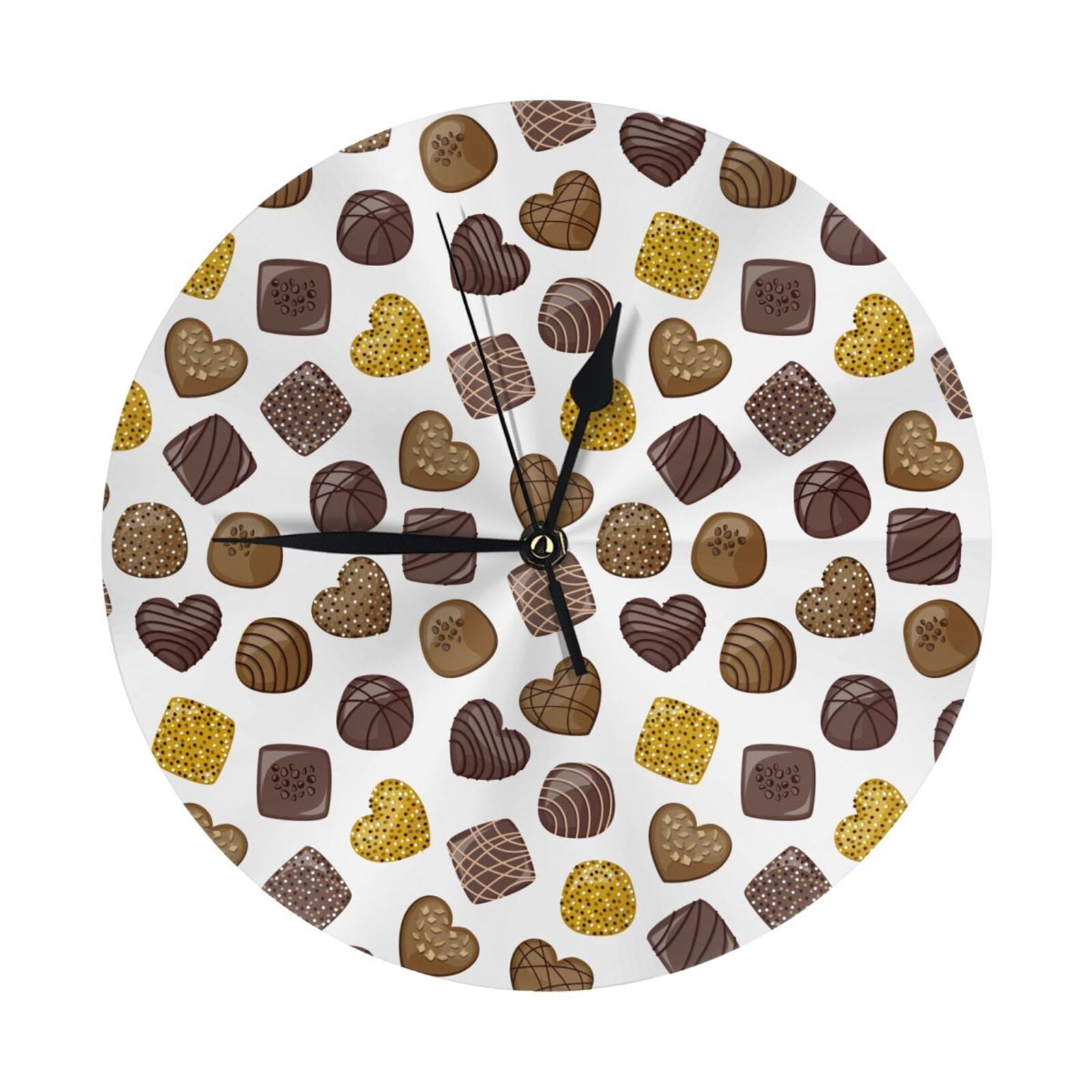 Wall Clock Golden Brown Chocolate Print Wall Clocks Battery Operated ...