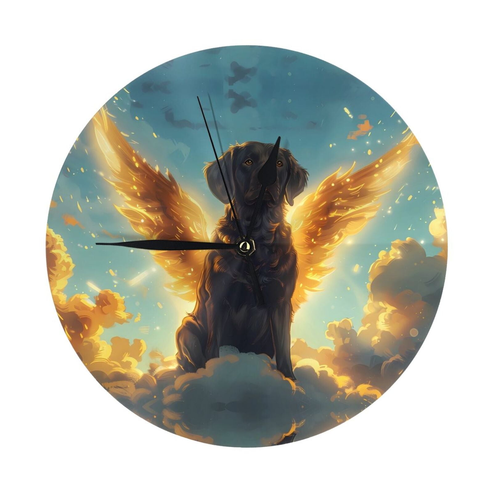Wall Clock, Golden Cloud Winged Dog Wall Clocks Battery Operated Silent ...