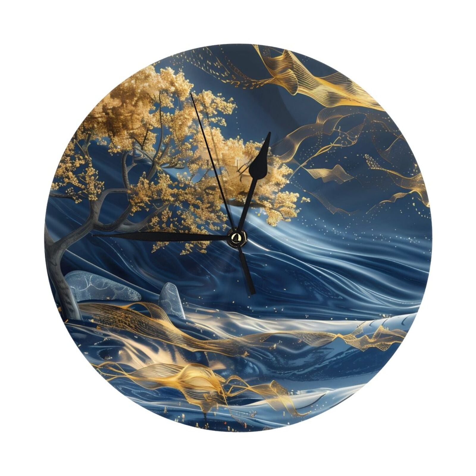 Wall Clock, Golden Fantasy Landscape Wall Clocks Battery Operated ...