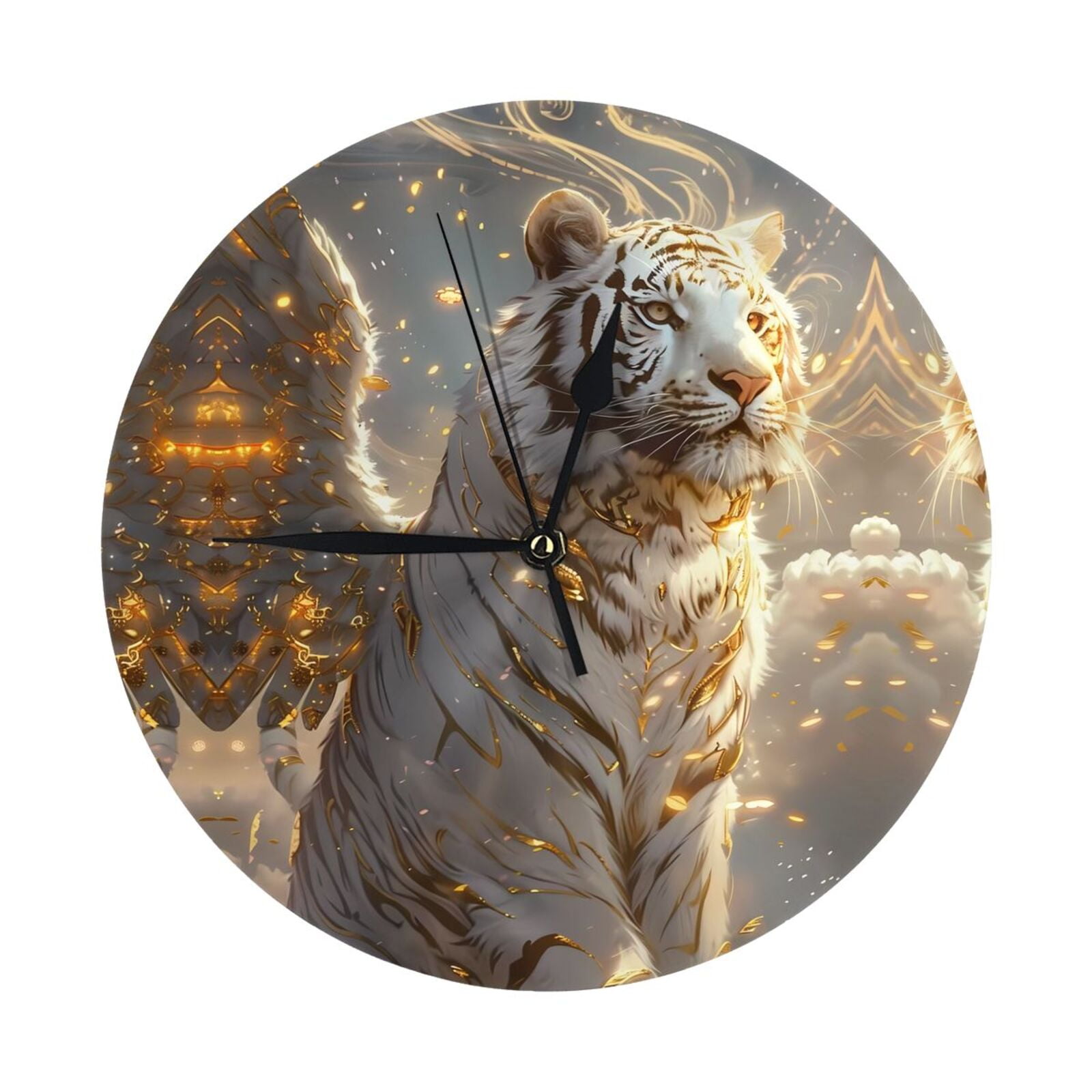 Wall Clock, Golden White Tiger Wall Clocks Battery Operated Silent ...