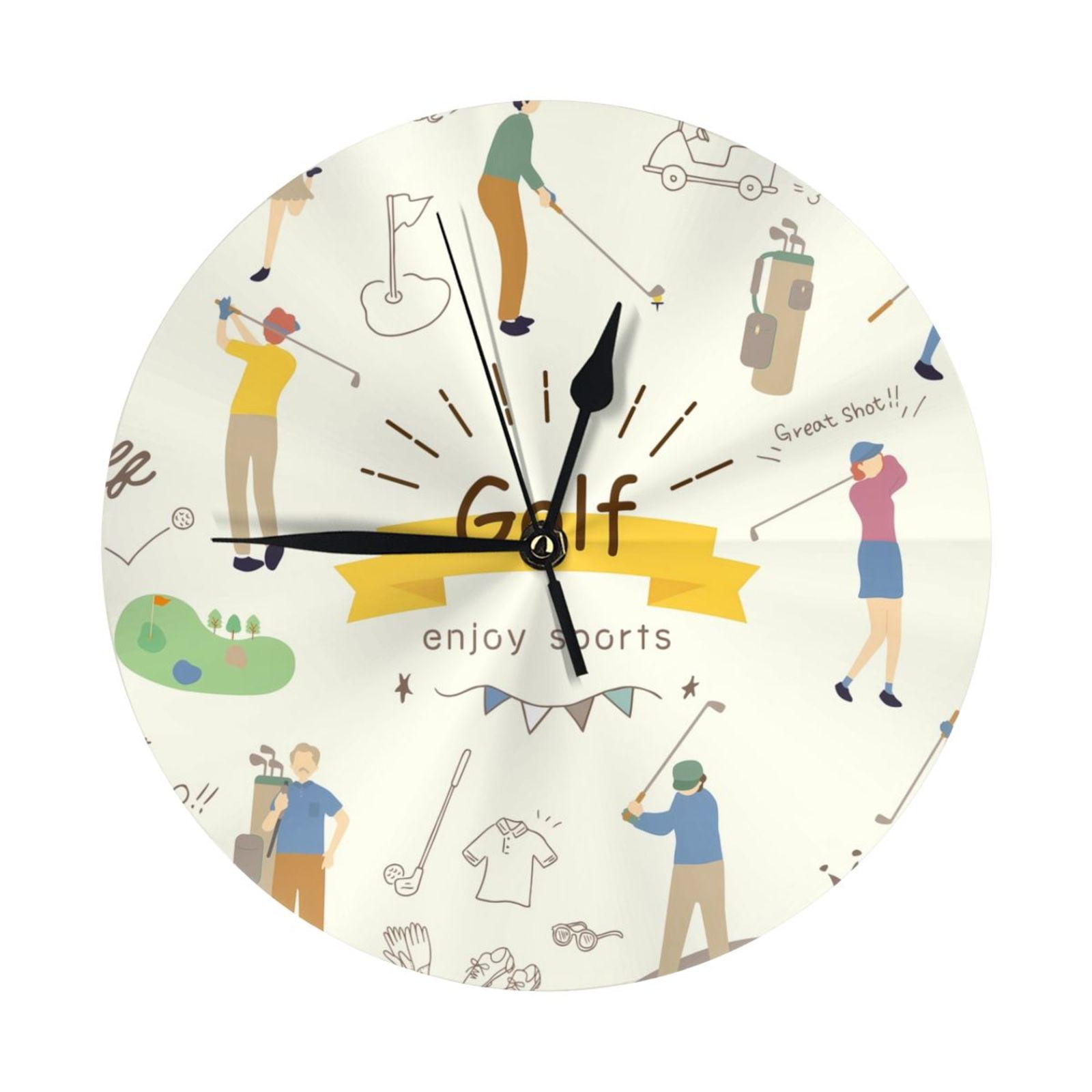 Wall Clock, Golf Icons And Golfer Wall Clocks Battery Operated Silent ...