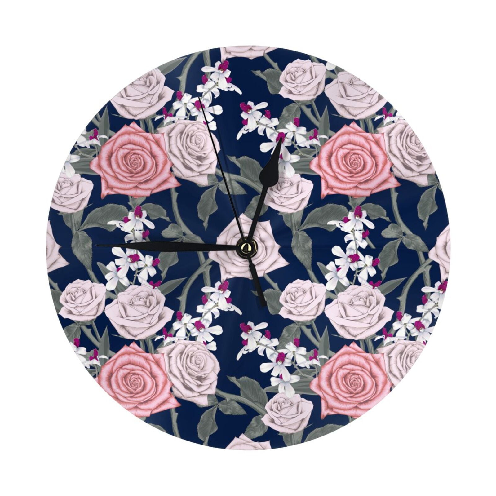 Wall Clock Gorgeous Pink Rose Flowers Wall Clocks Battery Operated ...