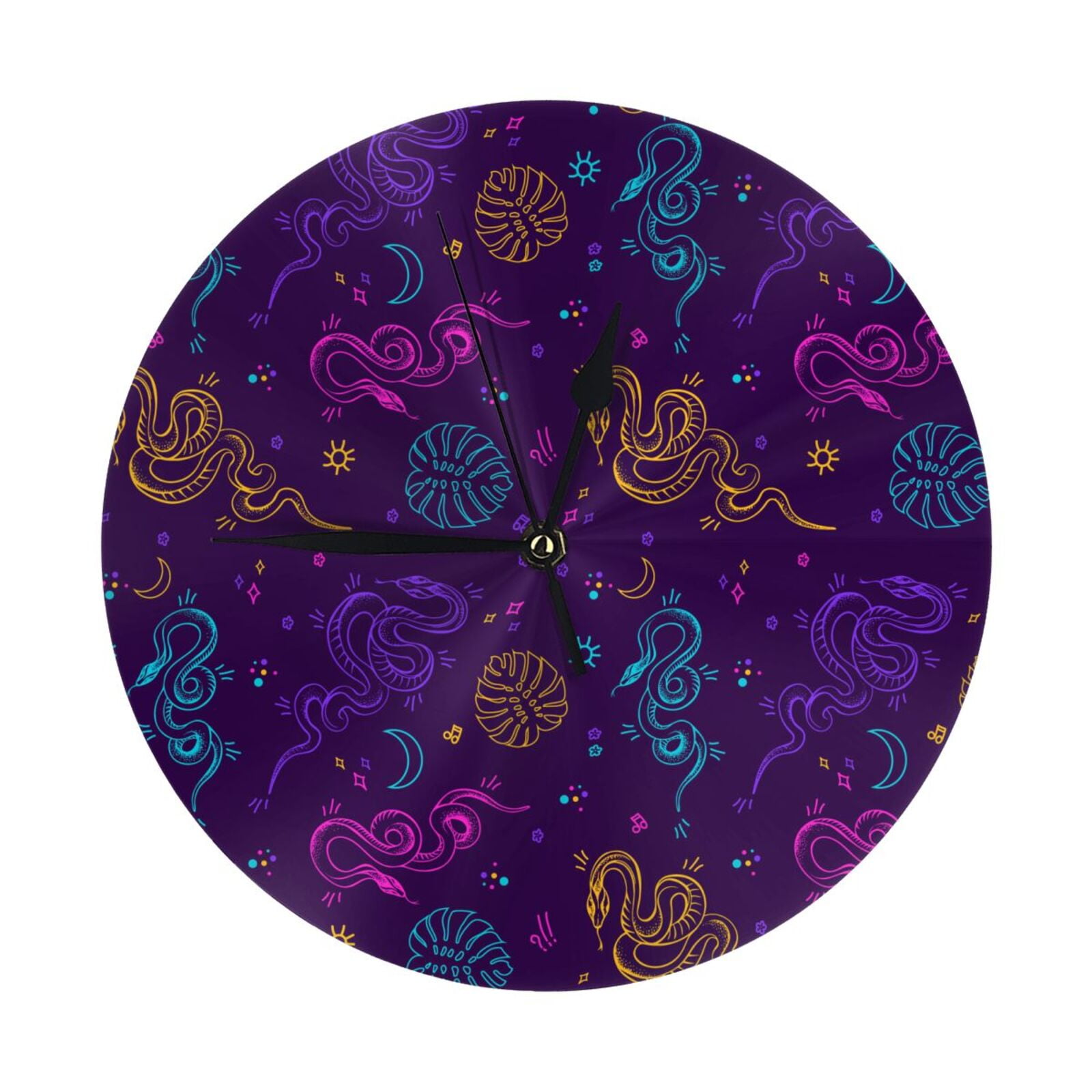 Wall Clock, Gothic Colorful Snake Monstera Wall Clocks Battery Operated ...