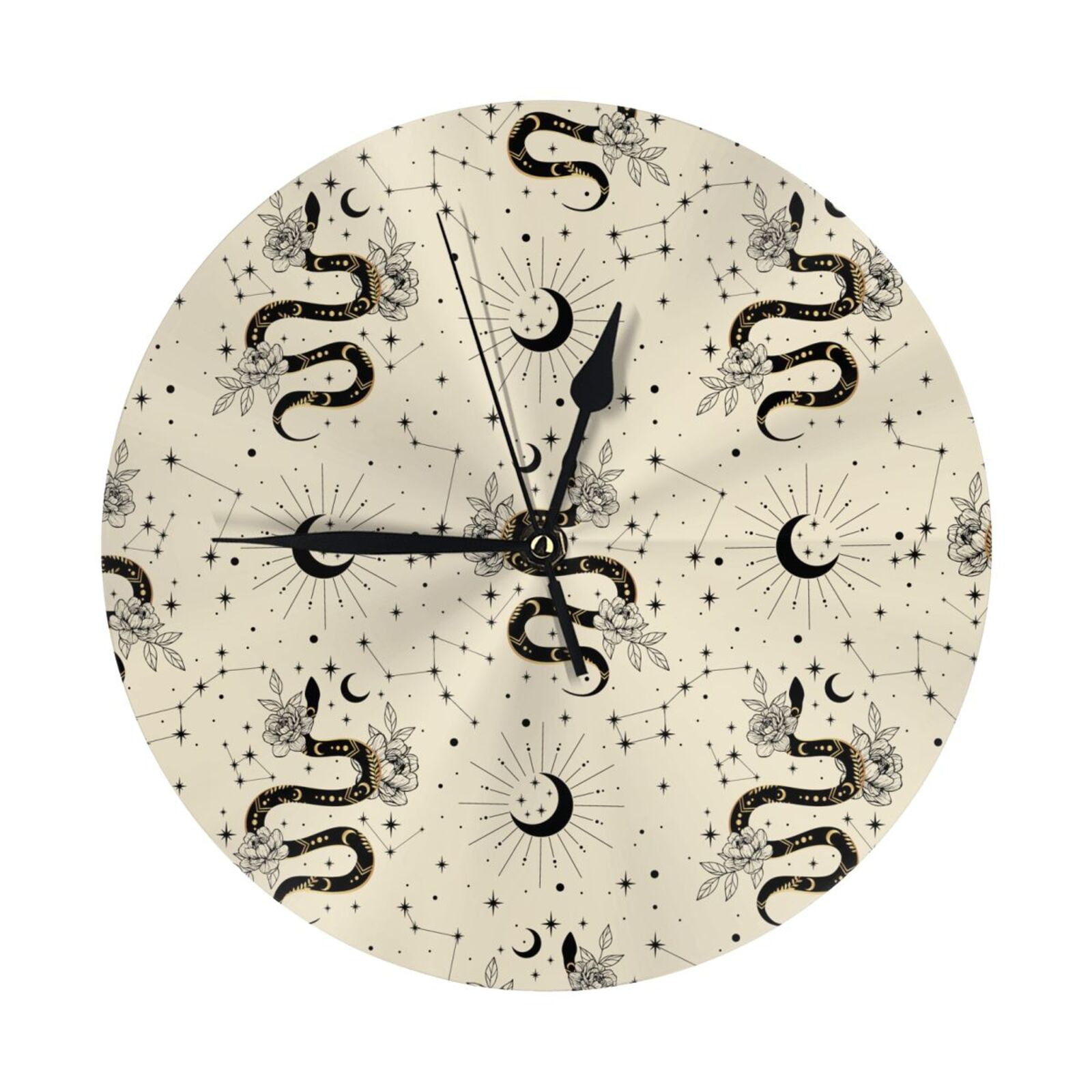 Wall Clock, Gothic Funny Black Snake Moon Wall Clocks Battery Operated ...