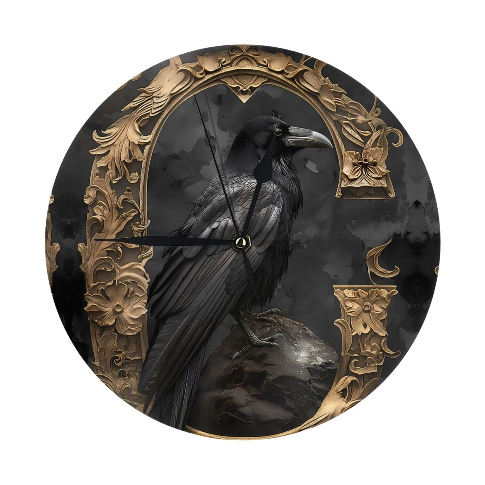 Wall Clock, Gothic Raven Portrait Wall Clocks Battery Operated Silent ...