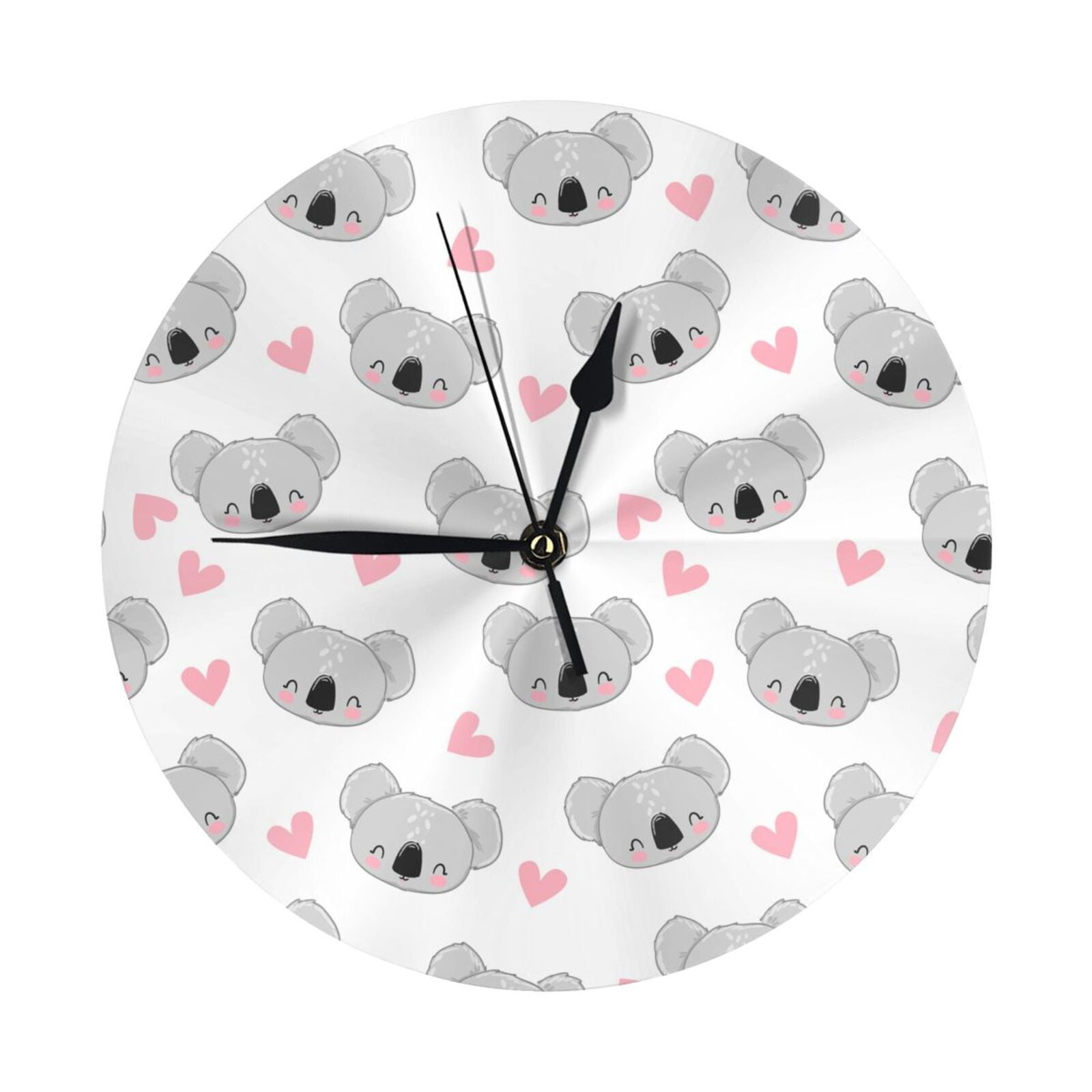 Wall Clock, Gray Koala Pink Heart Wall Clocks Battery Operated Silent ...
