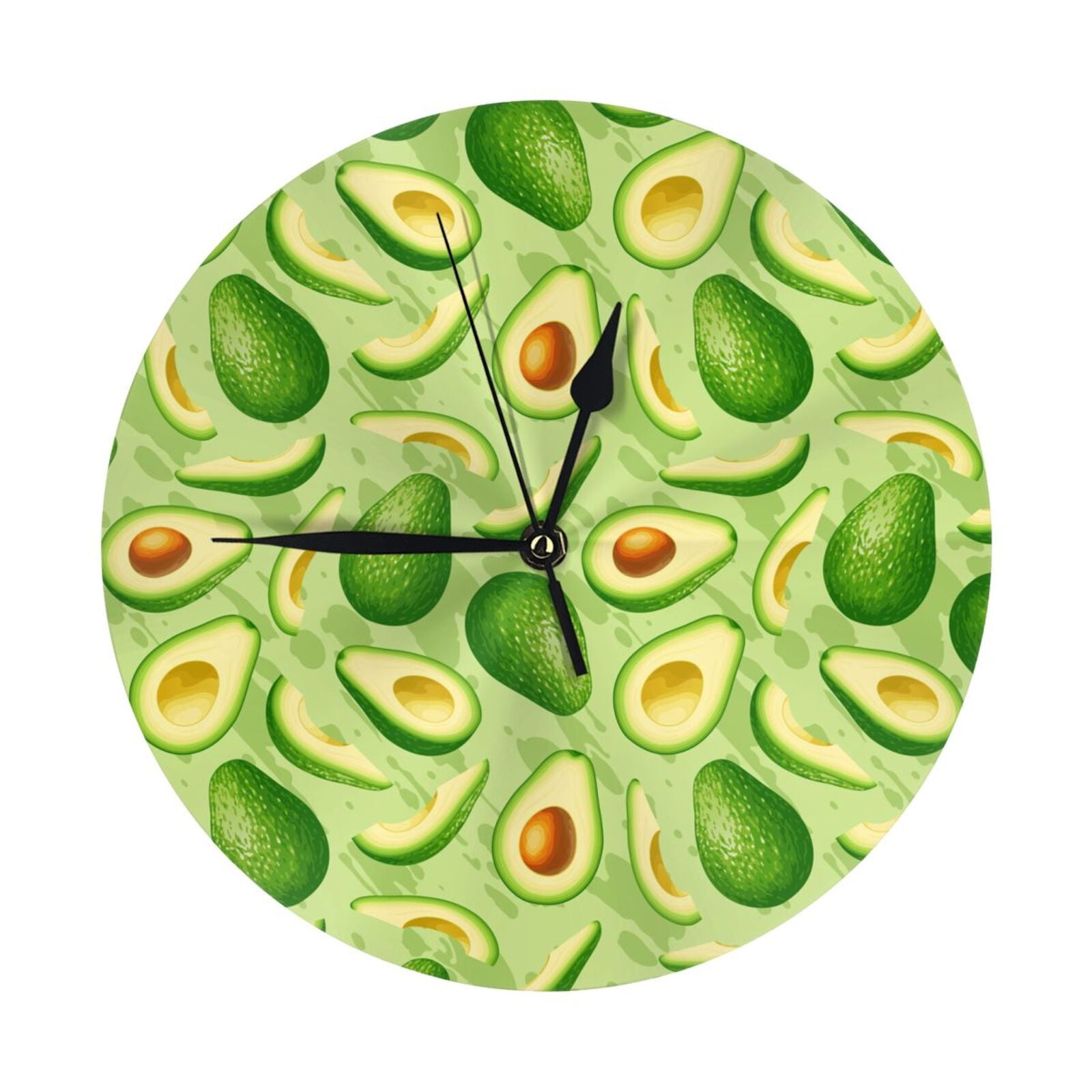 Wall Clock, Green Avocado Wall Clocks Battery Operated Silent Kitchen ...