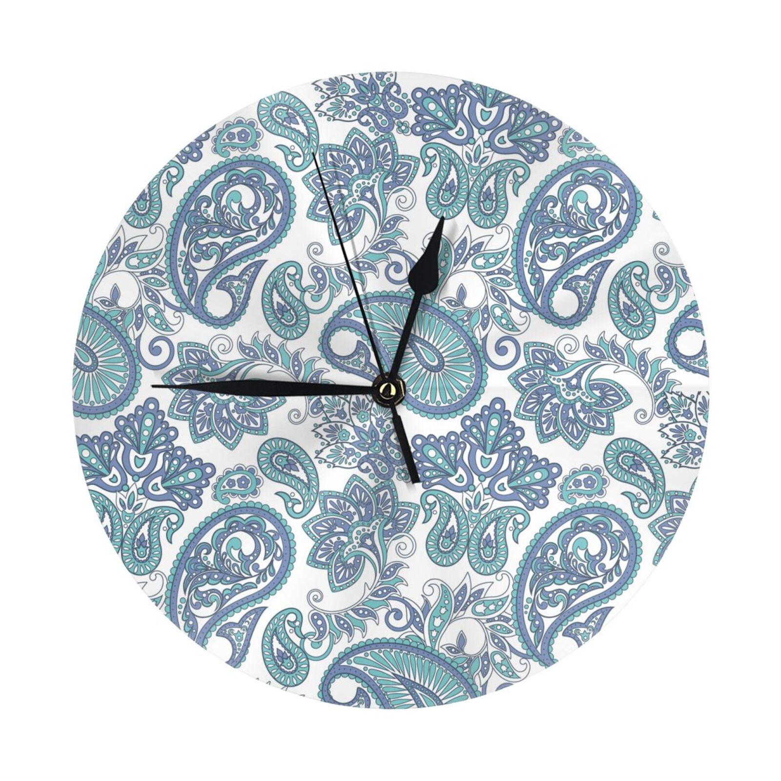 Wall Clock, Green Blue Paisley Wall Clocks Battery Operated Silent ...