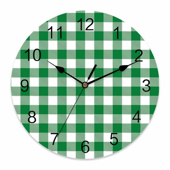 Wall Clock Green Buffalo Check Plaid Clocks PVC Silent Non-Ticking ...