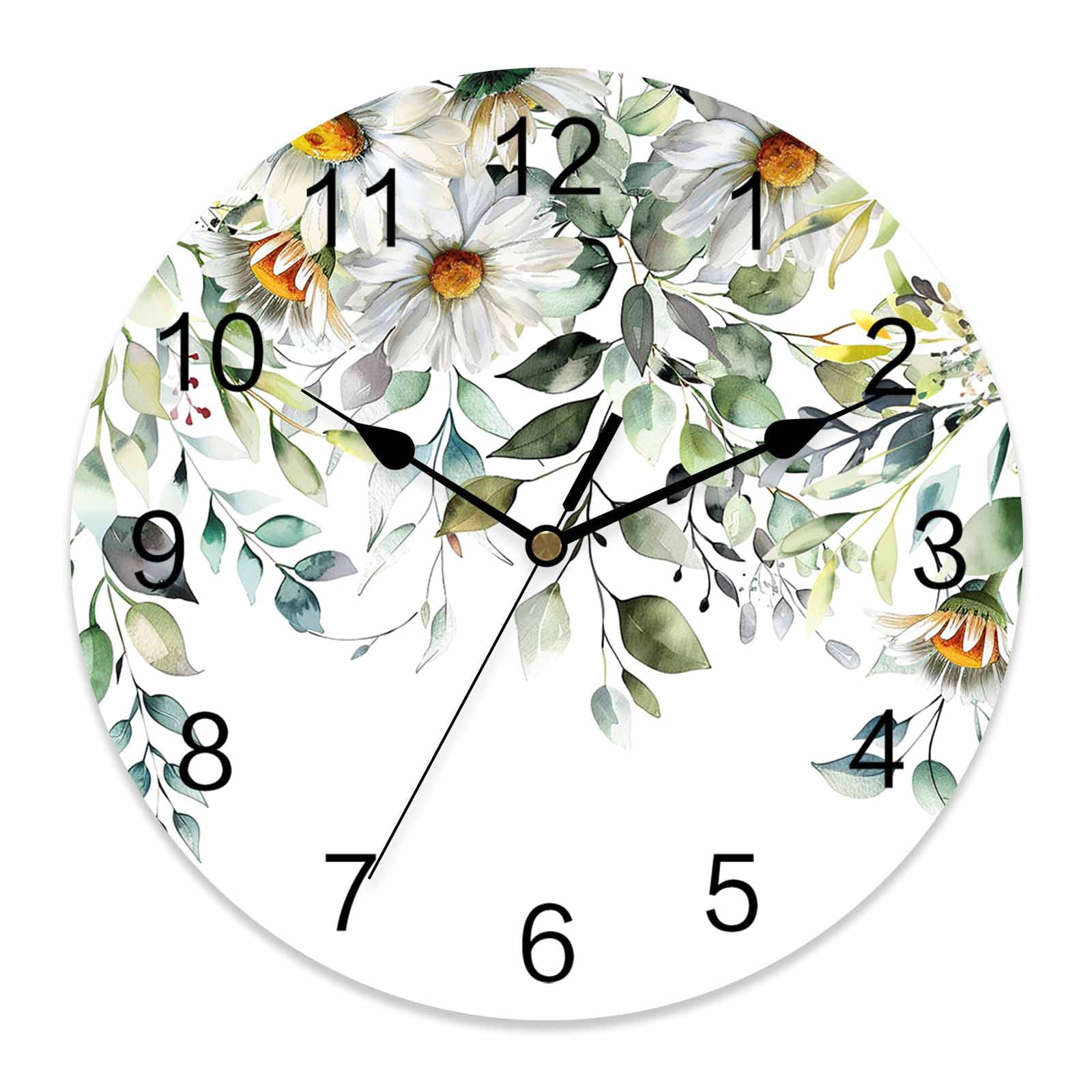 Wall Clock Green Eucalyptus Leaves Clocks PVC Silent Non-Ticking ...