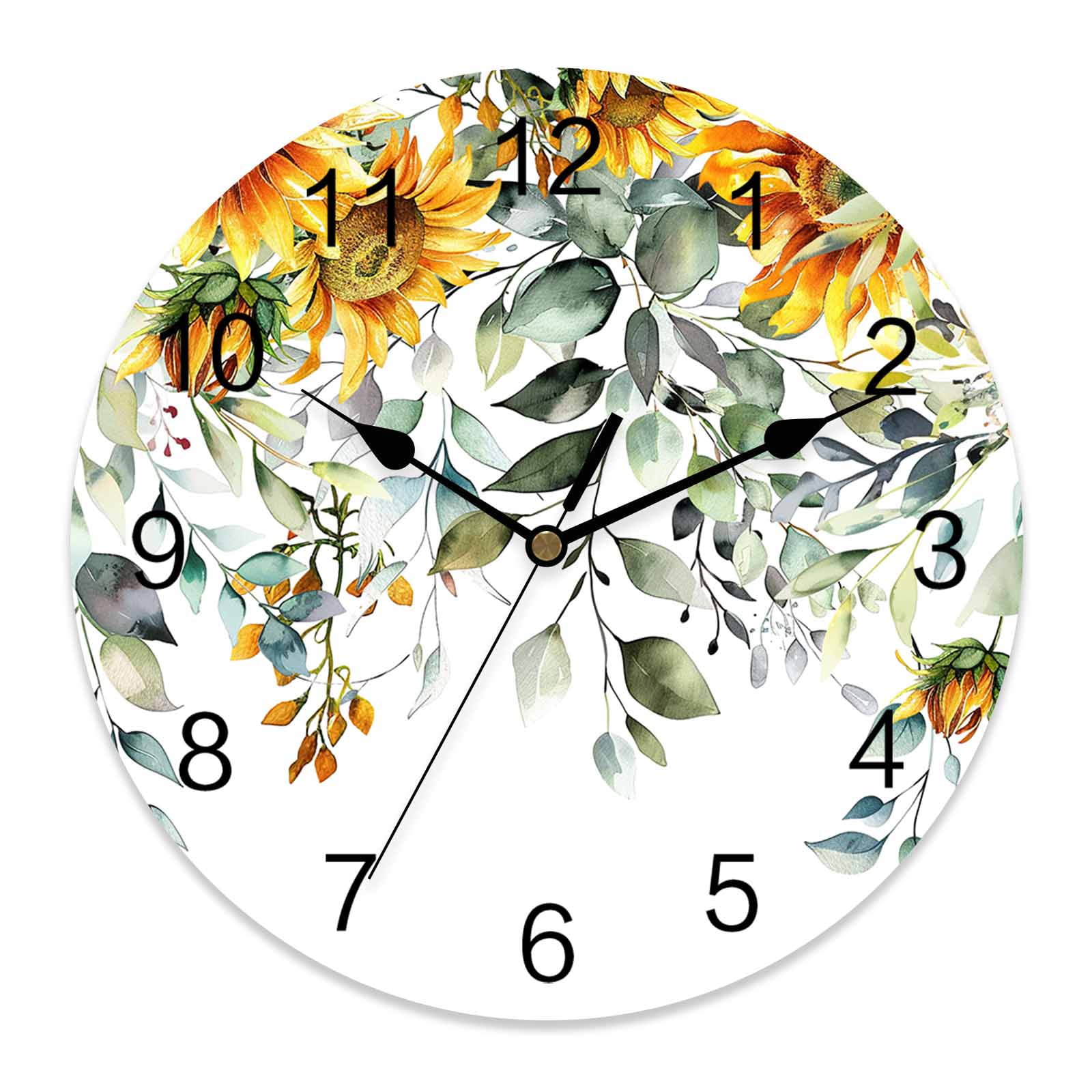 Wall Clock Green Eucalyptus Leaves Clocks PVC Silent Non-Ticking ...