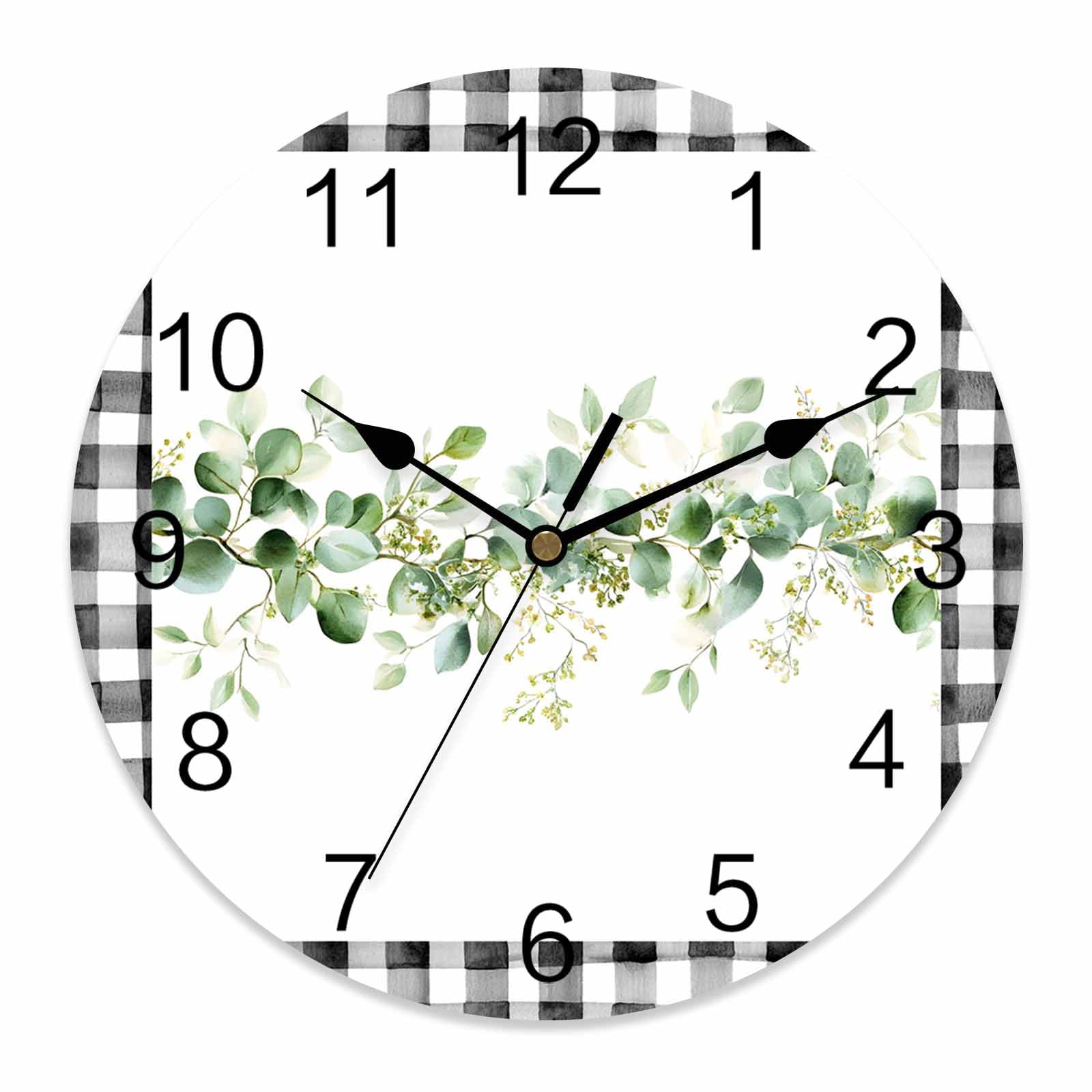 Wall Clock Green Eucalyptus Leaves Clocks PVC Silent Non-Ticking ...