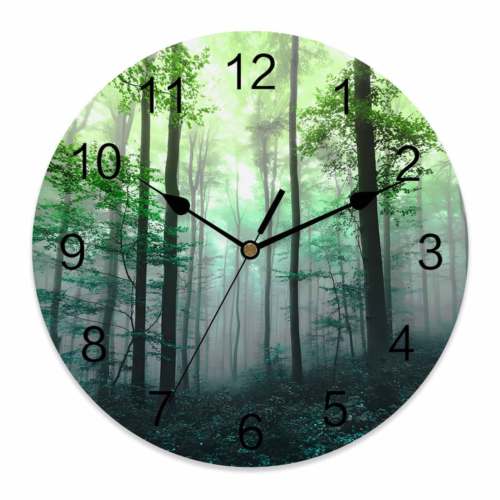 Wall Clock Green Forest Clocks PVC Silent Non-Ticking Battery Operated ...