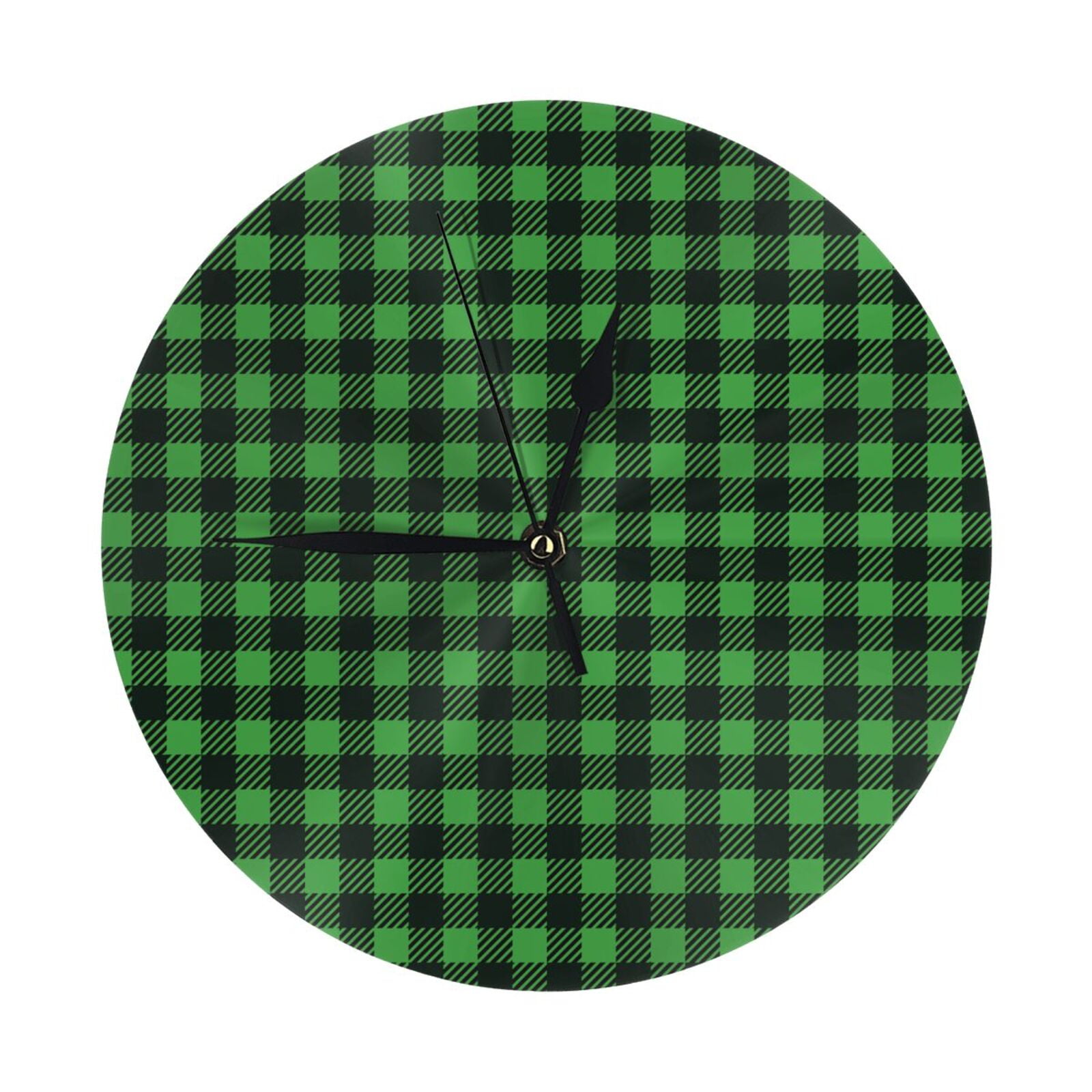 Wall Clock, Green Gingham Buffalo Plaid Wall Clocks Battery Operated ...
