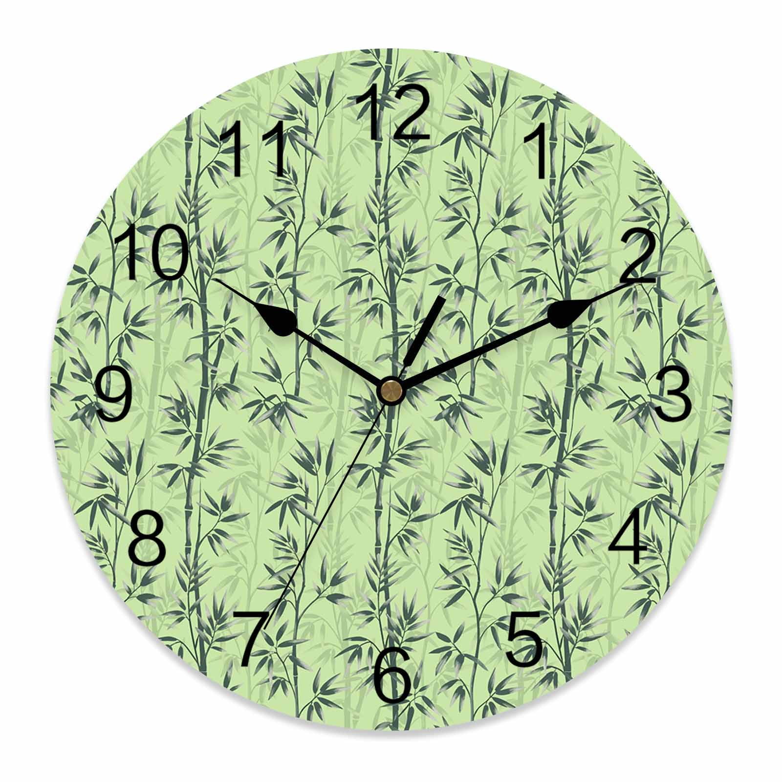 Wall Clock Green Leaves Clocks PVC Silent Non-Ticking Battery Operated ...