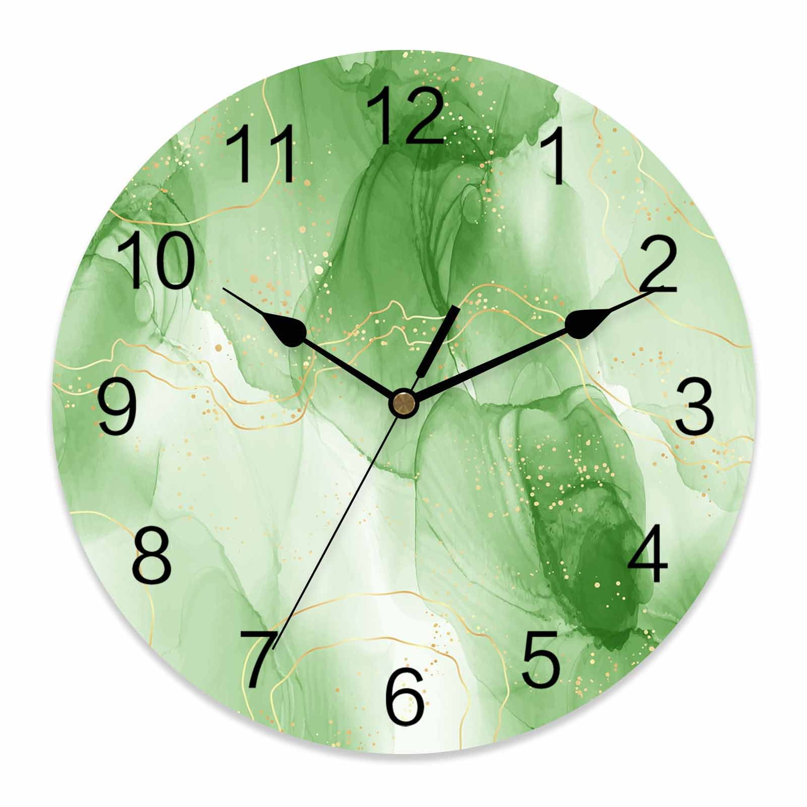 Wall Clock Green Marble Clocks PVC Silent Non-Ticking Battery Operated ...