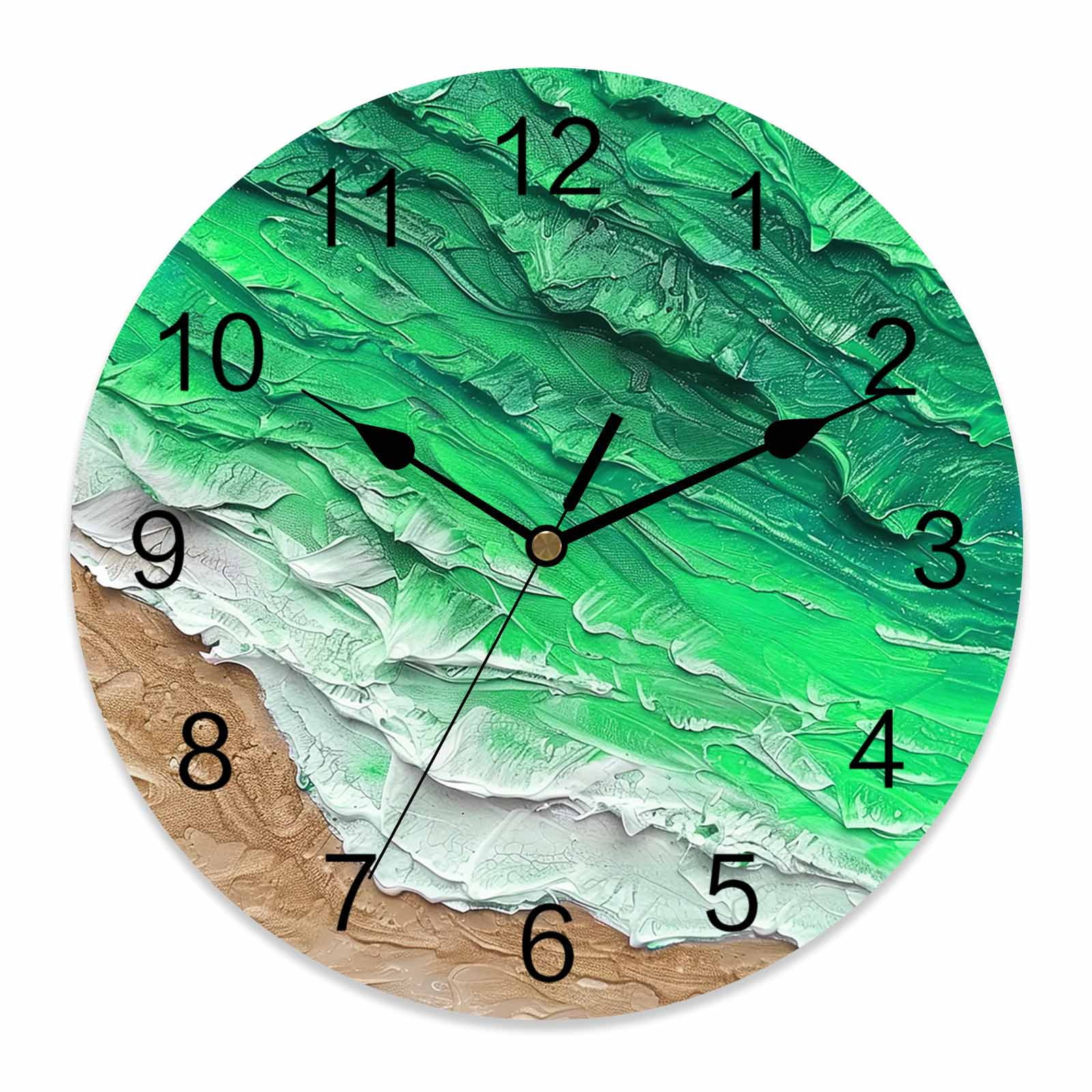Wall Clock Green Ocean Wave Clocks PVC Silent Non-Ticking Battery ...