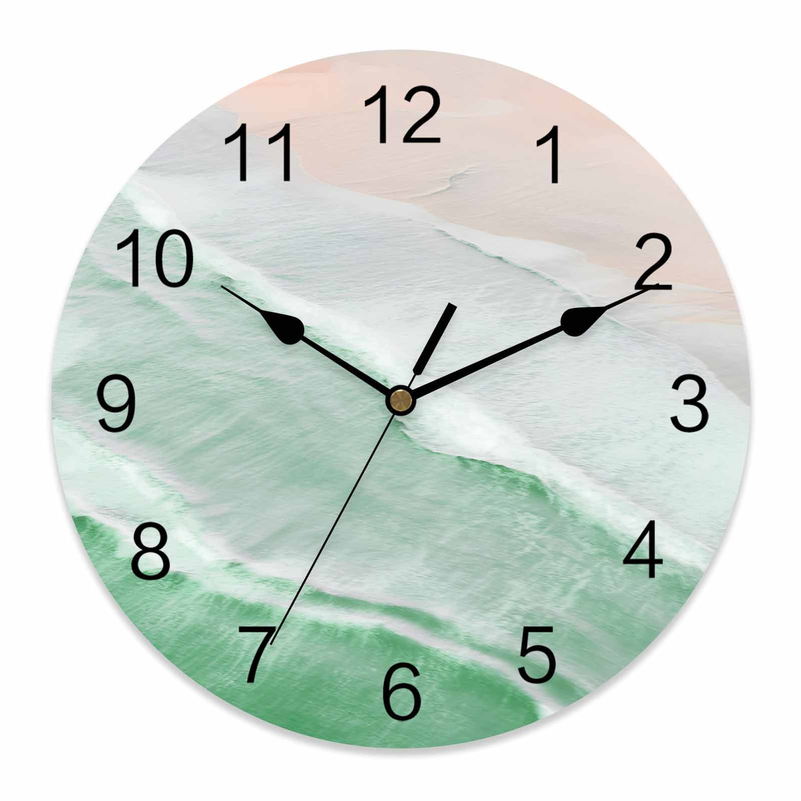 Wall Clock Green Ocean Waves Clocks PVC Silent Non-Ticking Battery ...