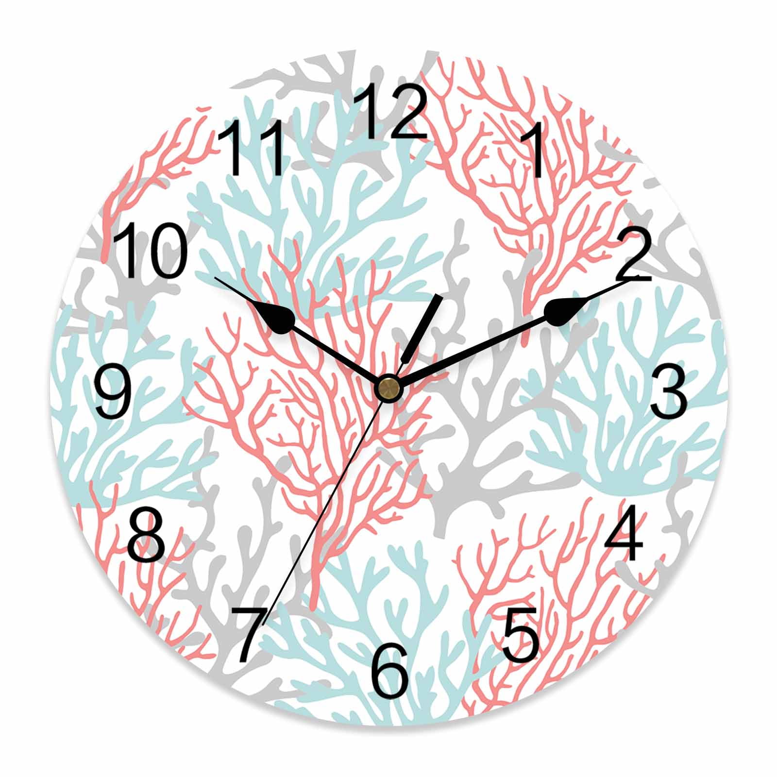 Wall Clock Green Red Grey Ocean Coral Clocks PVC Silent Non-Ticking ...