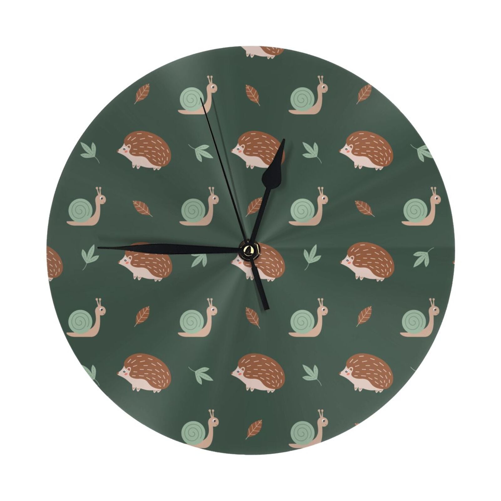 Wall Clock Green Snails Brown Hedgehogs Wall Clocks Battery Operated ...