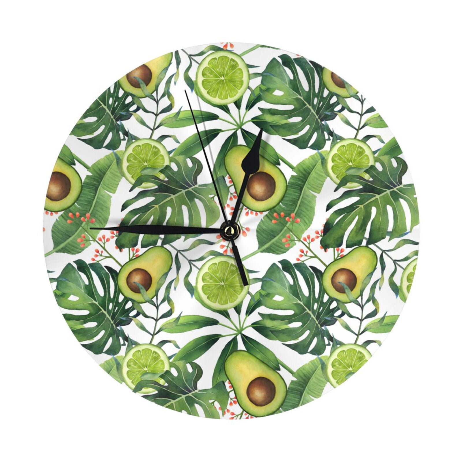 Wall Clock, Green Tropical Wall Clocks Battery Operated Silent Kitchen ...