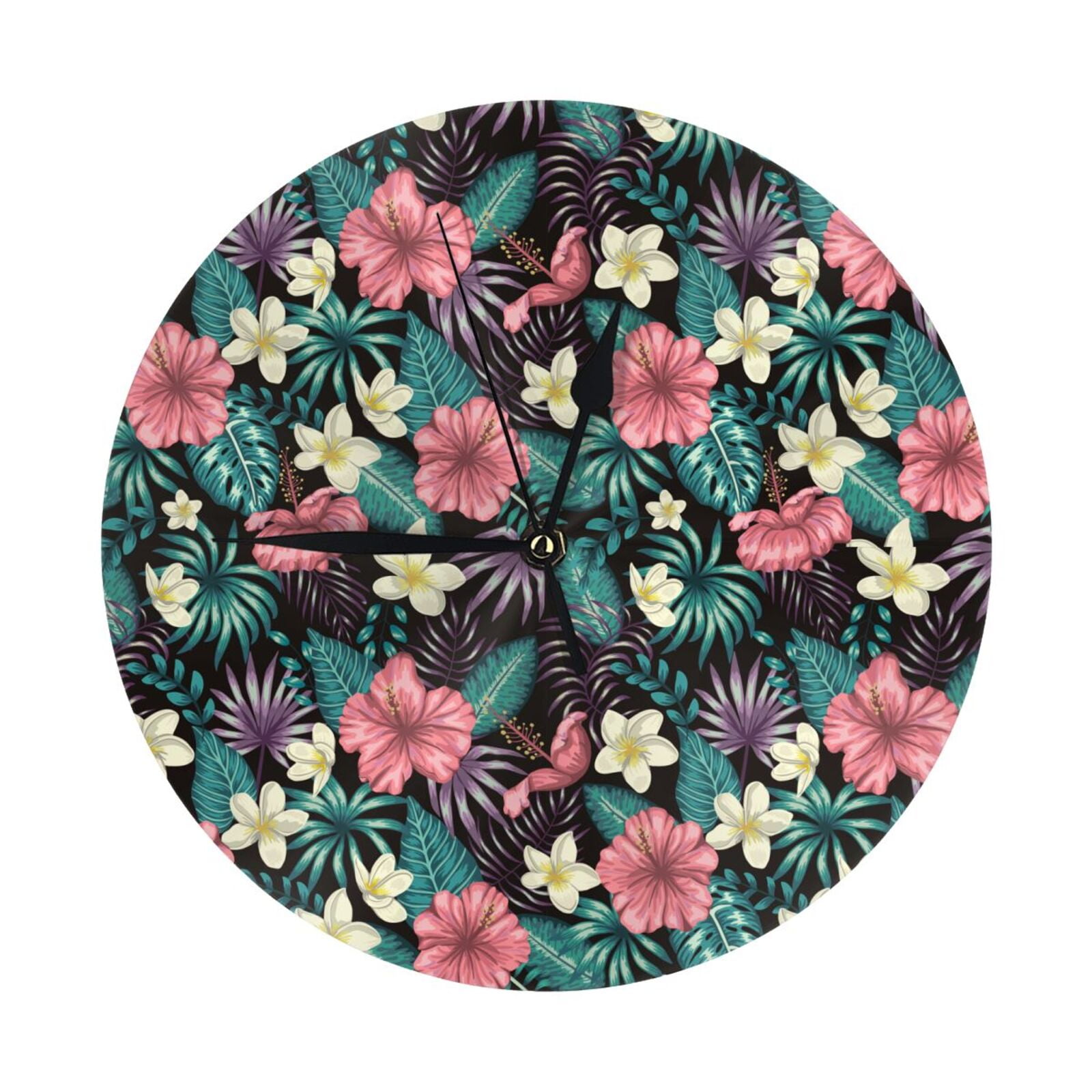 Wall Clock Green Tropical Leaves Wall Clocks Battery Operated, Modern ...