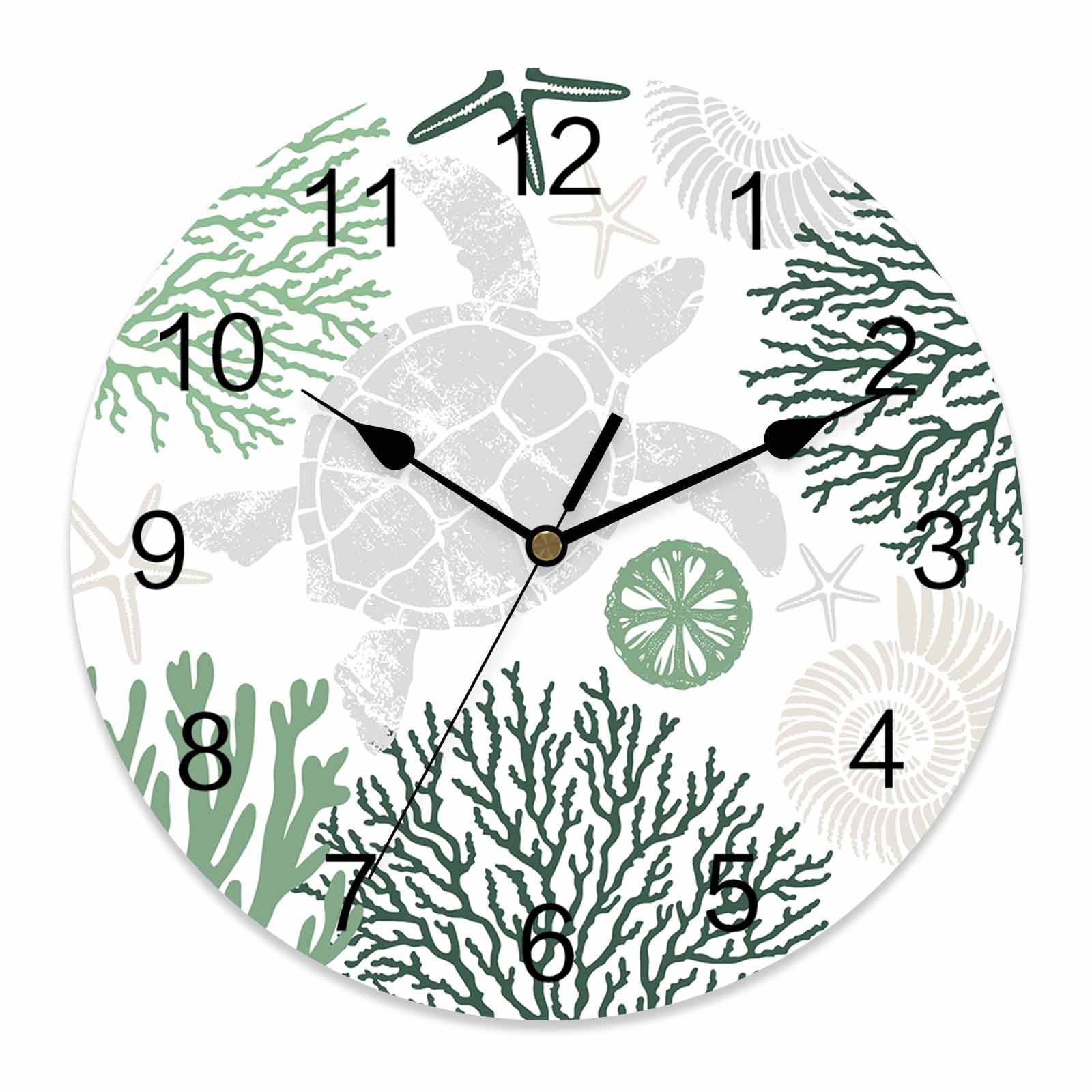 Wall Clock Green Turtle Clocks PVC Silent Non-Ticking Battery Operated ...
