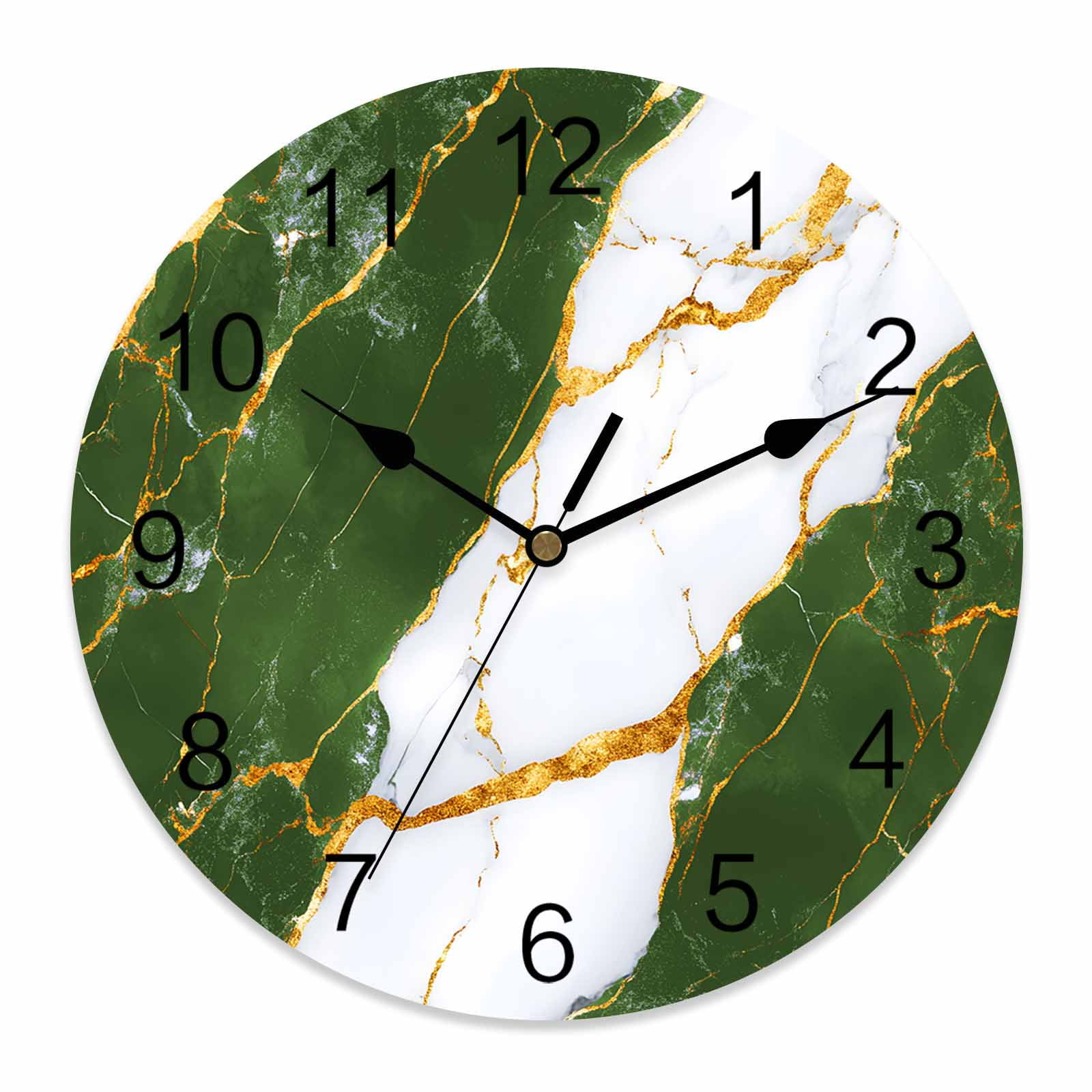 Wall Clock Green White Marble Clocks PVC Silent Non-Ticking Battery ...