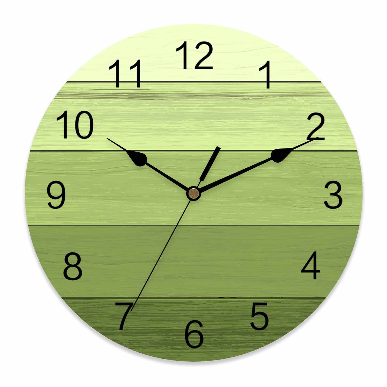 Wall Clock Green Wood Grain Clocks PVC Silent Non-Ticking Battery ...